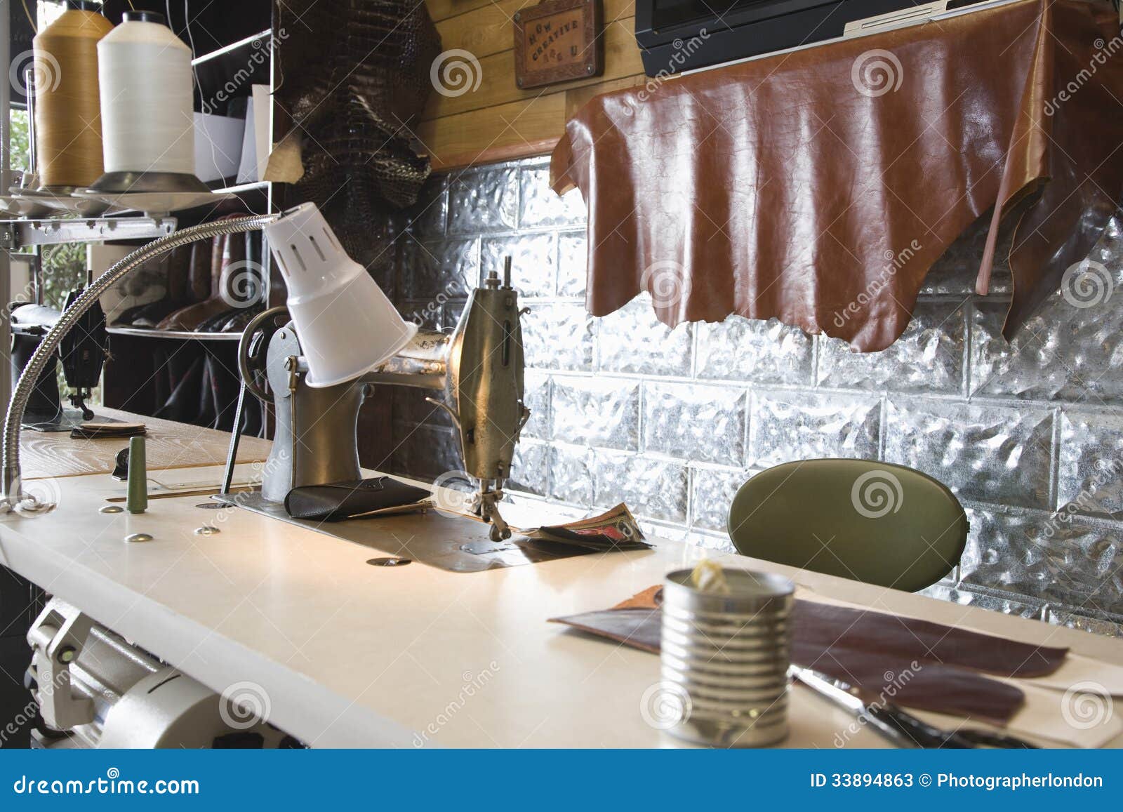 Sewing Machine in Shoemaker Workshop Stock Image - Image of group ...