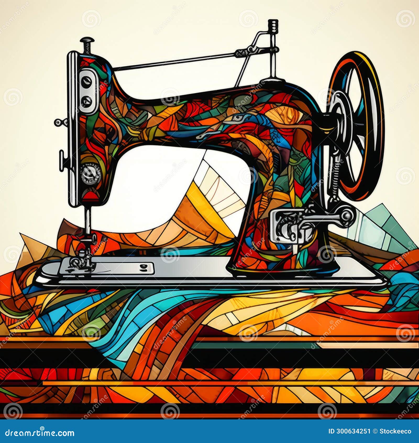 Colorful Abstract Sewing Machine Art with Stained Glass Effect Stock ...