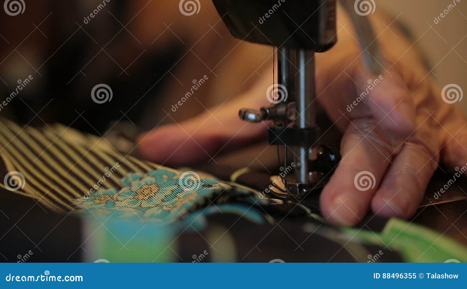 Sewing Machine Stitch Fabric and Hand Controls the Process. Stock Video ...