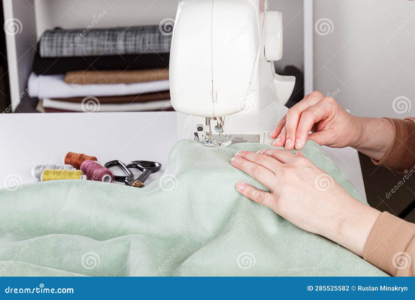Sewing Machine, Stitching Fabrics, Needle in a Round Plan Stock Photo ...