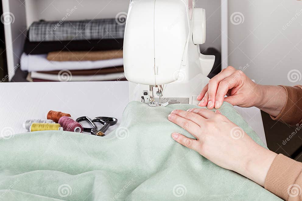 Sewing Machine, Stitching Fabrics, Needle in a Round Plan Stock Photo ...
