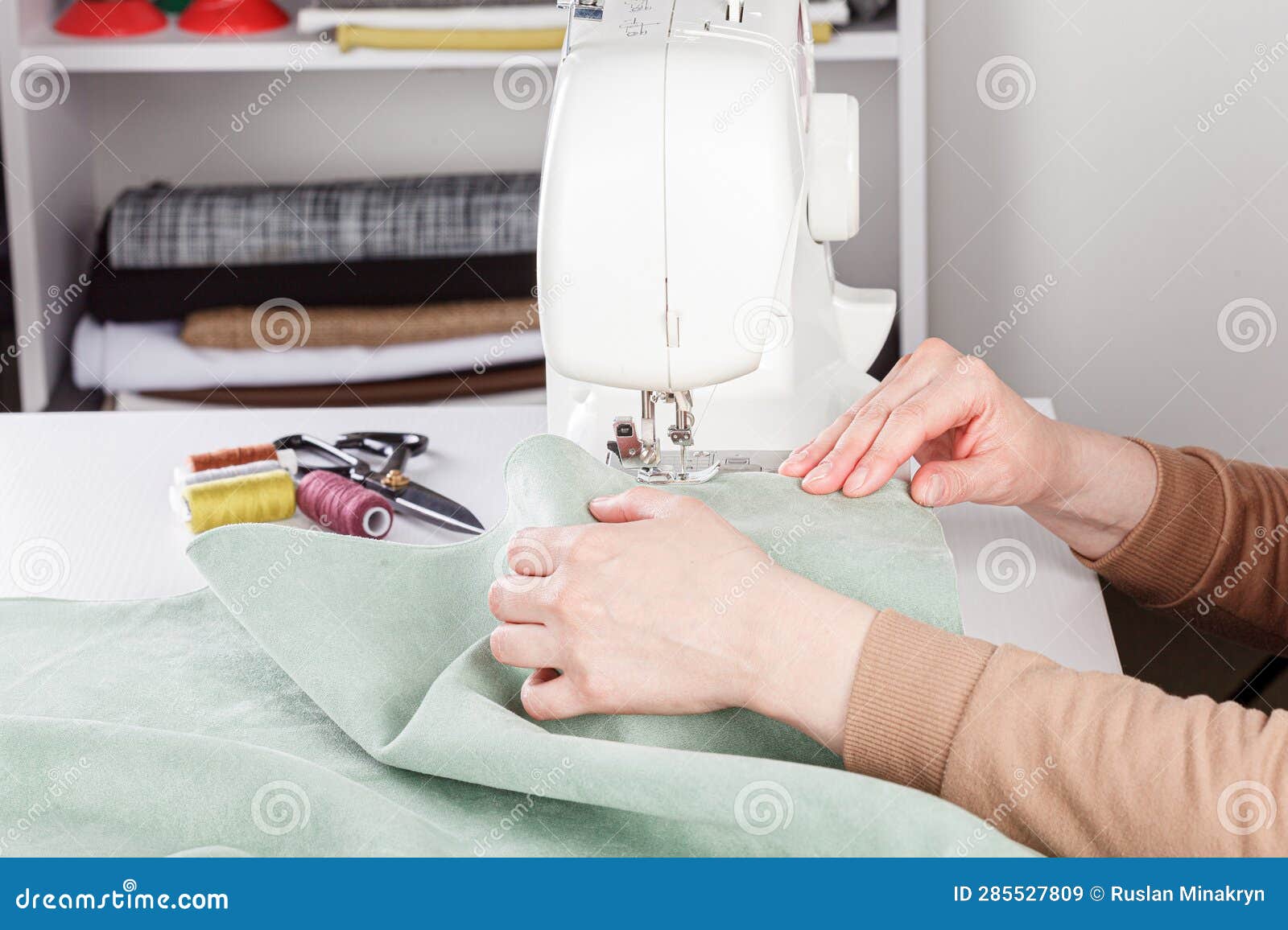 Sewing Machine, Stitching Fabrics, Needle in a Round Plan Stock Image ...