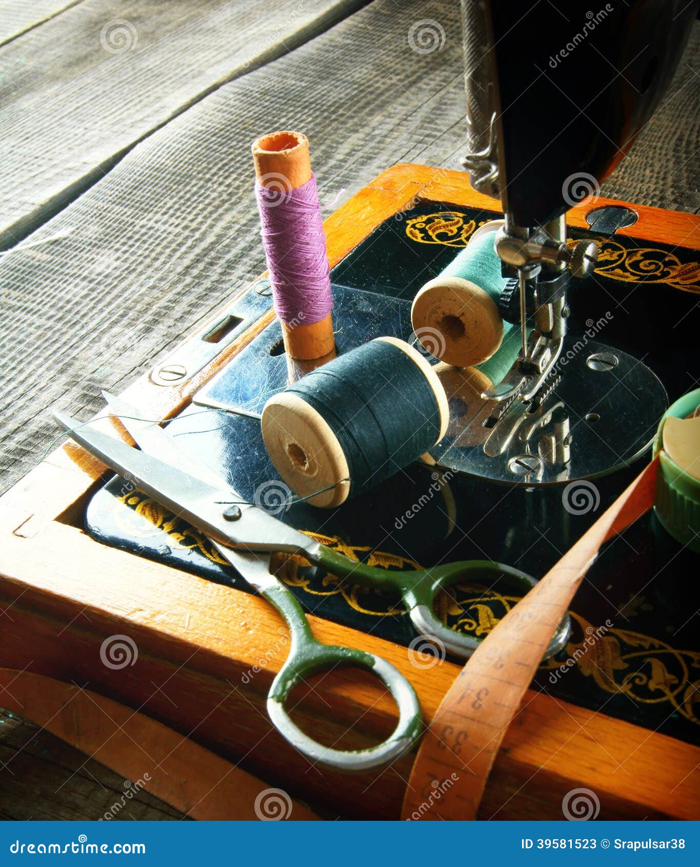 The Sewing Machine and Tools. Stock Image - Image of black, material ...