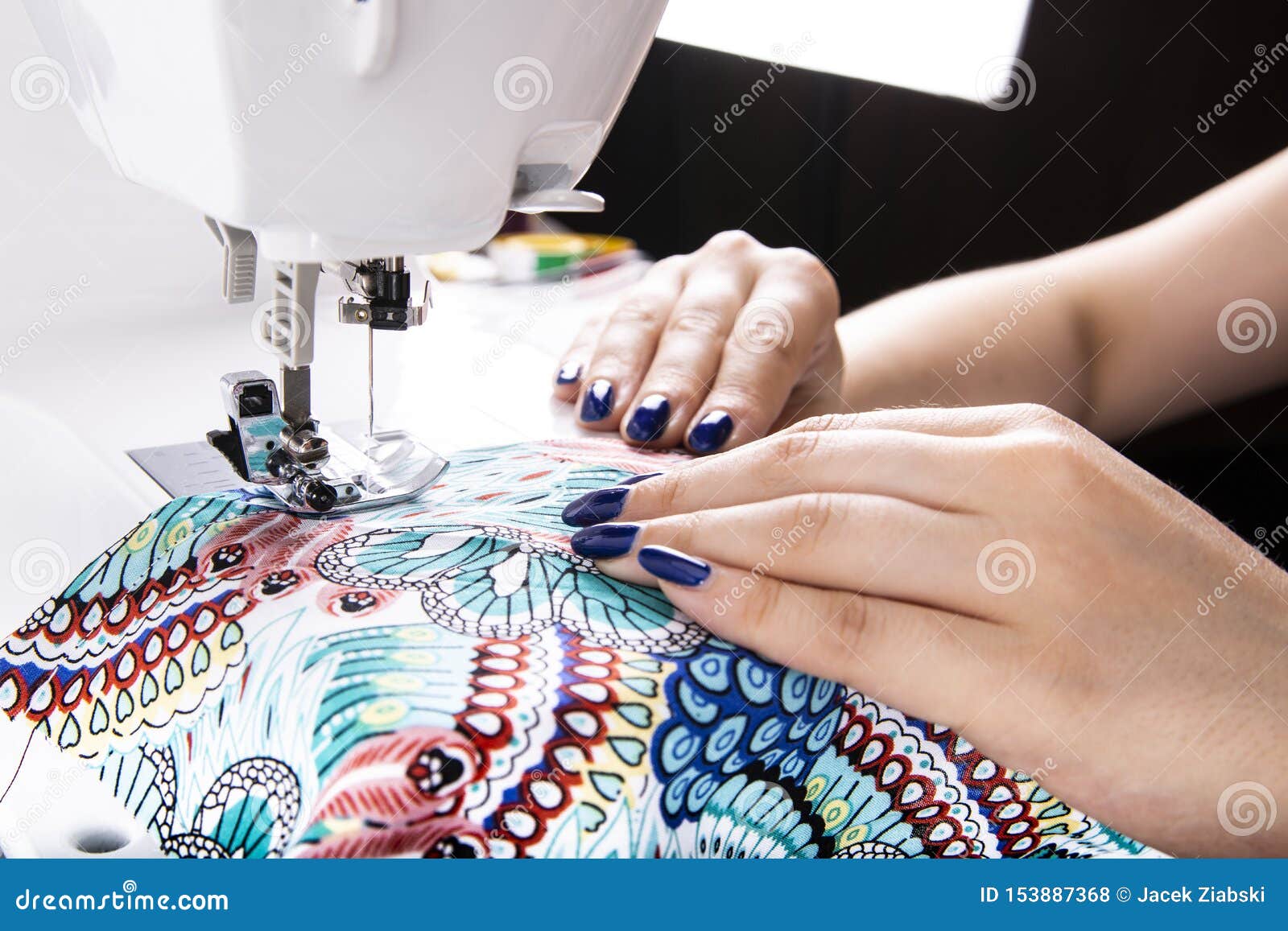 Sewing on the Machine. the Woman is Sewn Stock Photo - Image of ...