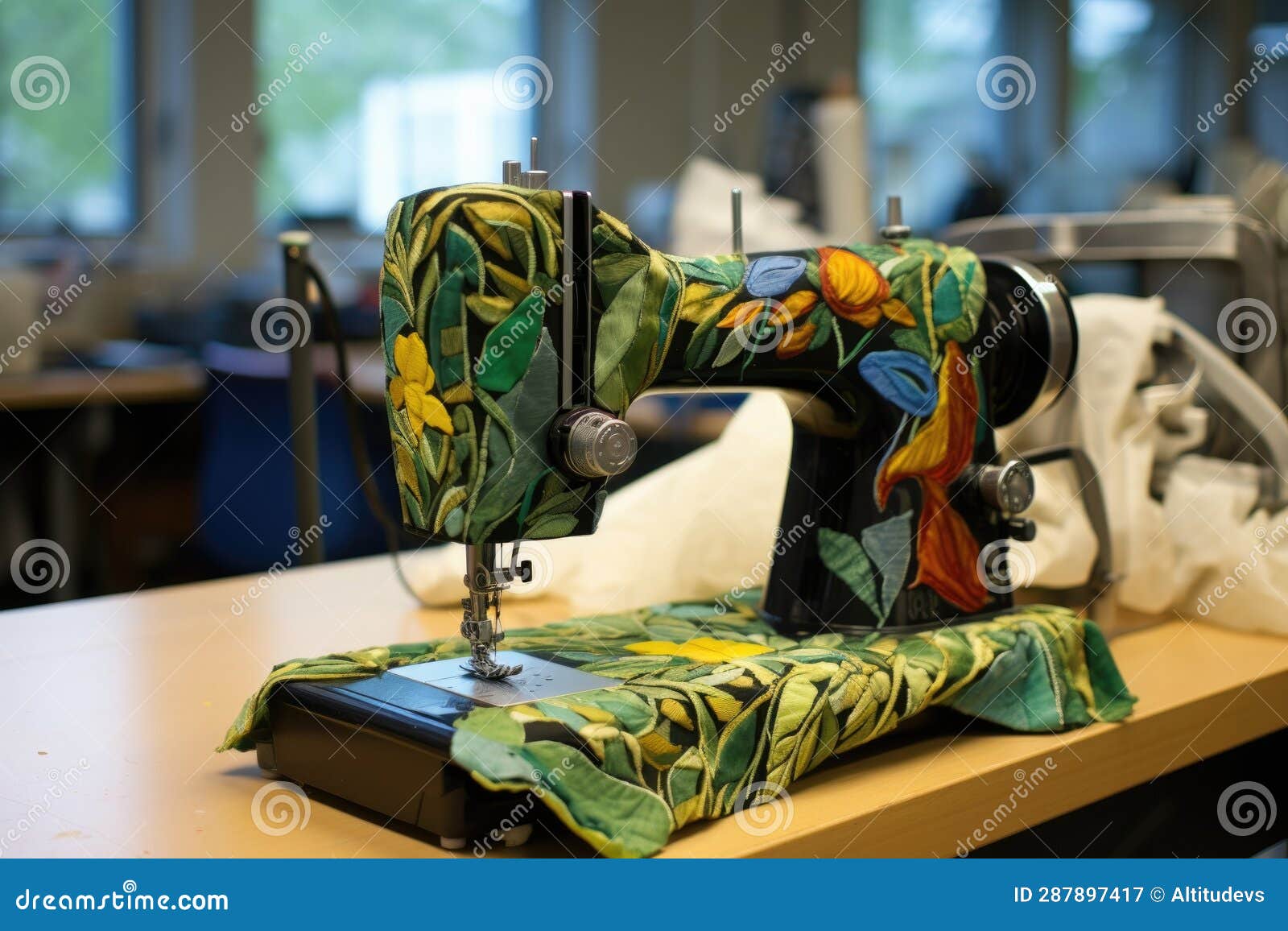 Sewing Machine with a Work-in-progress Project Stock Illustration ...