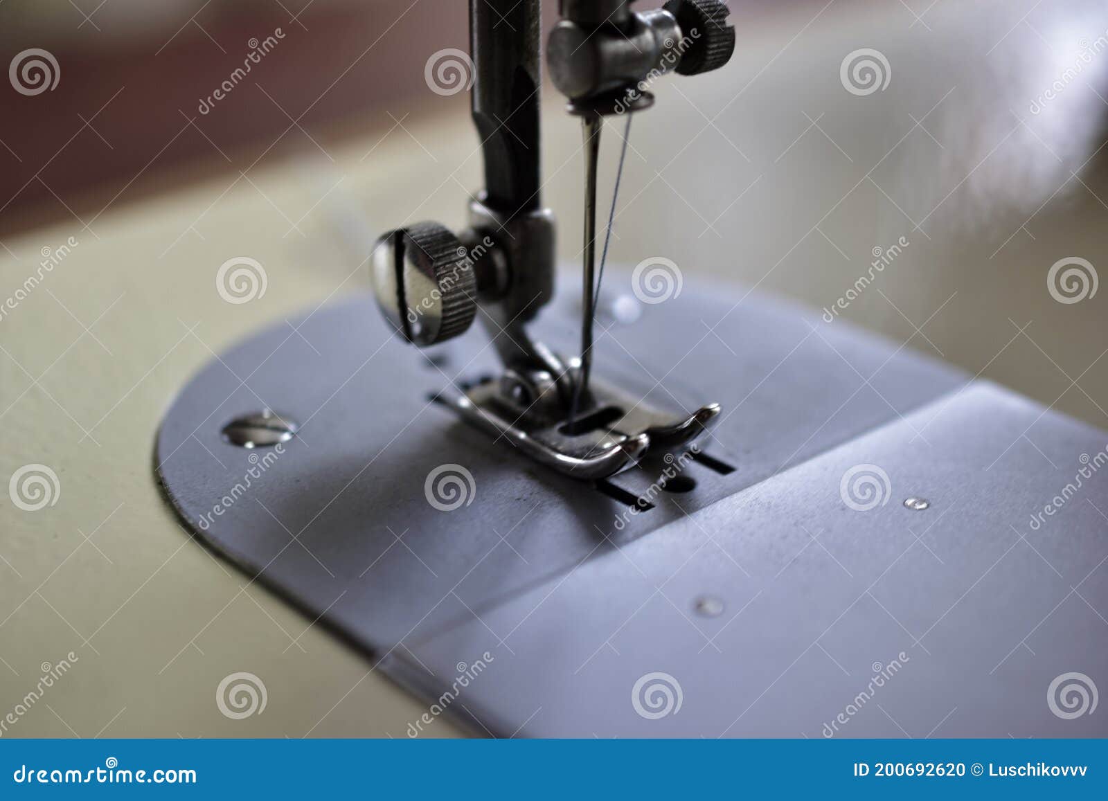 Sewing Machine and Work Surface with Needle and Thread Stock Photo ...
