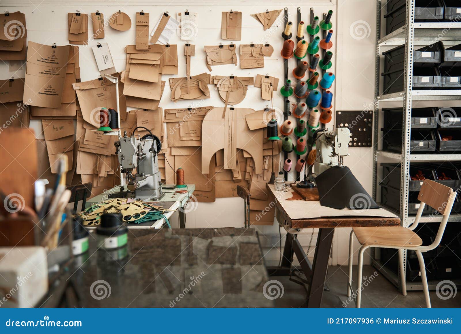 Sewing Machines and Material in a Leather Working Studio Stock Photo ...
