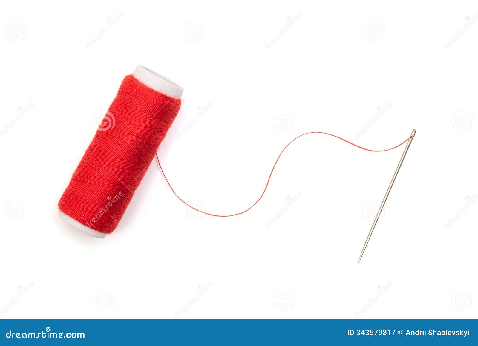 Sewing Needle with Red Thread Isolated on White, Top View Stock Image ...