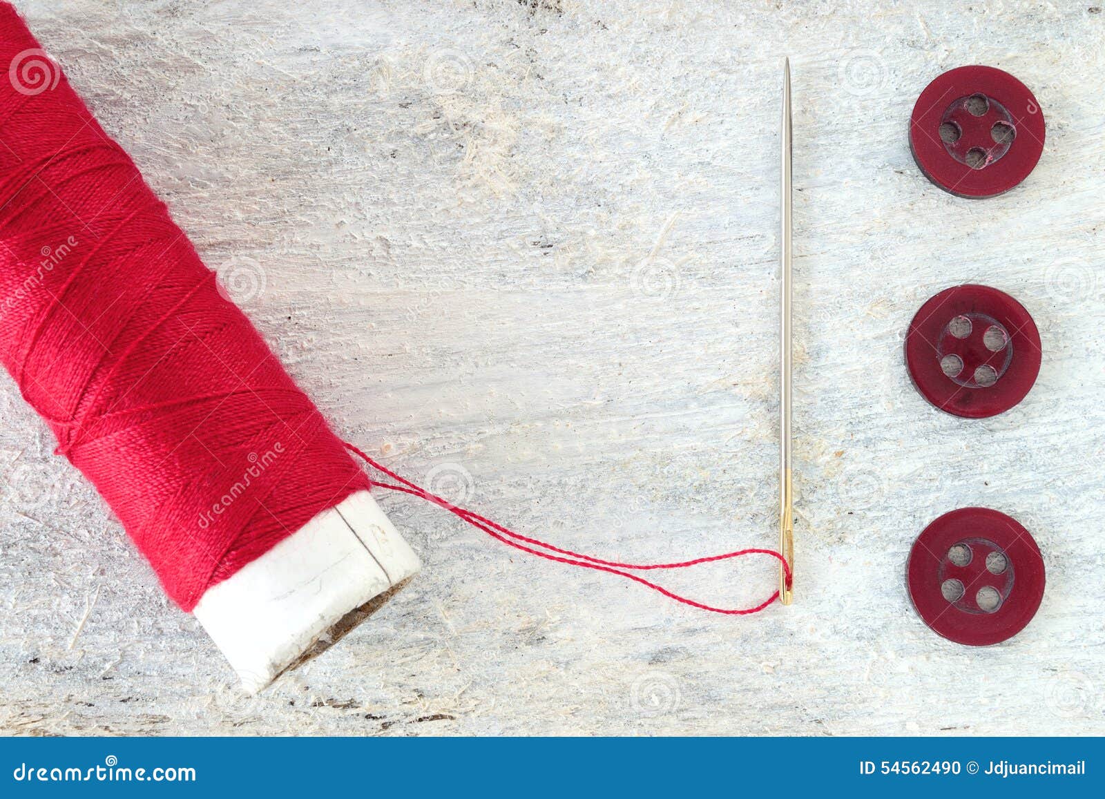 Sewing Needle, Red Thread and Three Buttons Top View Stock Photo ...