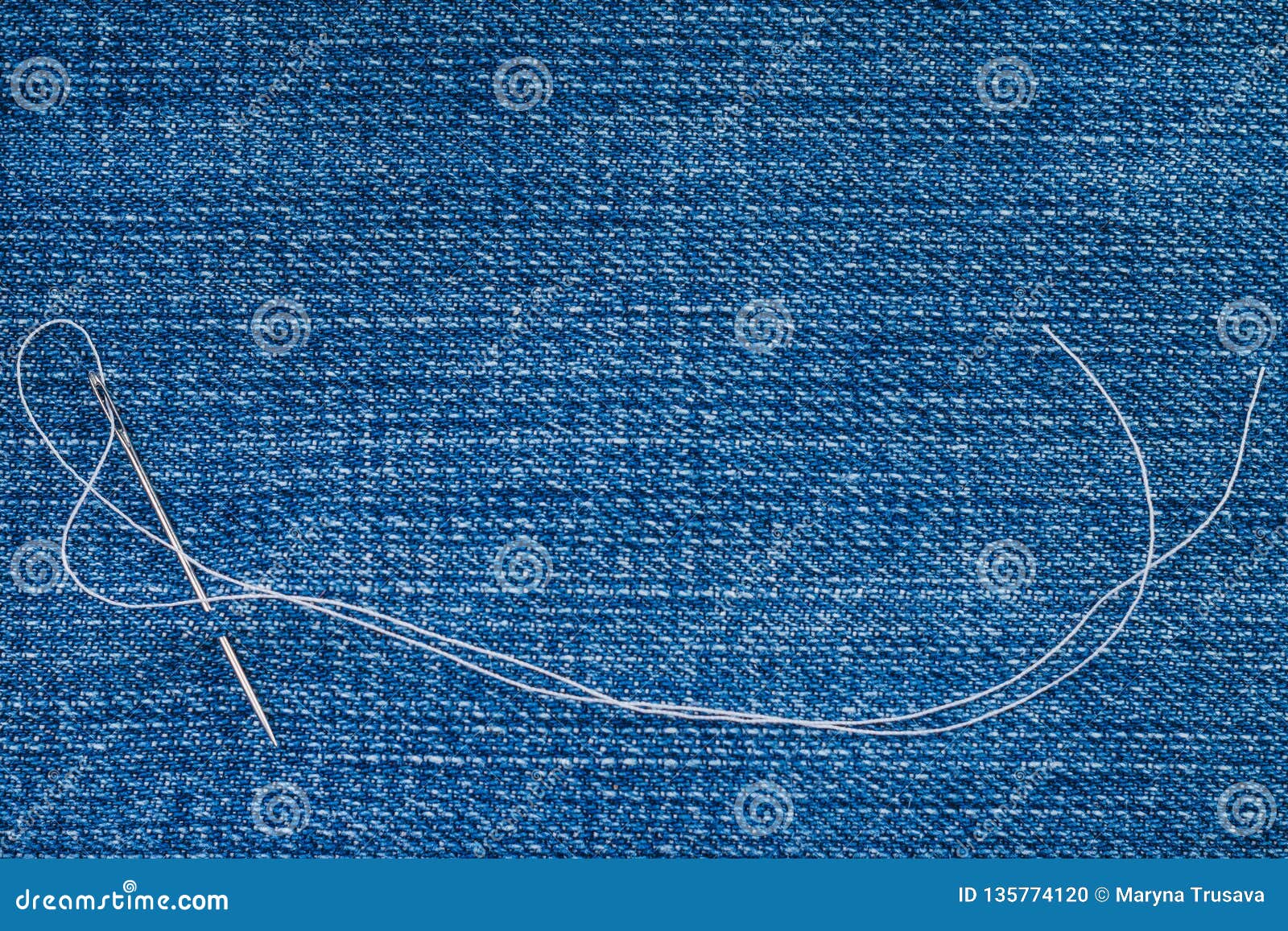 Sewing Needle and Thread on Denim Stock Photo - Image of abstract, cope ...