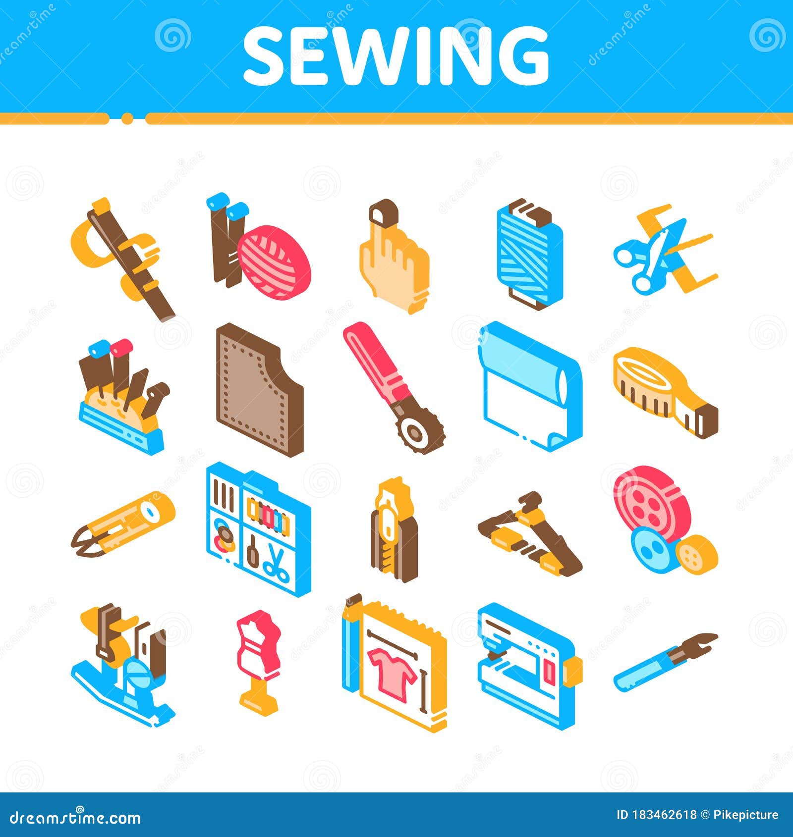 Sewing And Needlework Isometric Icons Set Vector Stock Vector