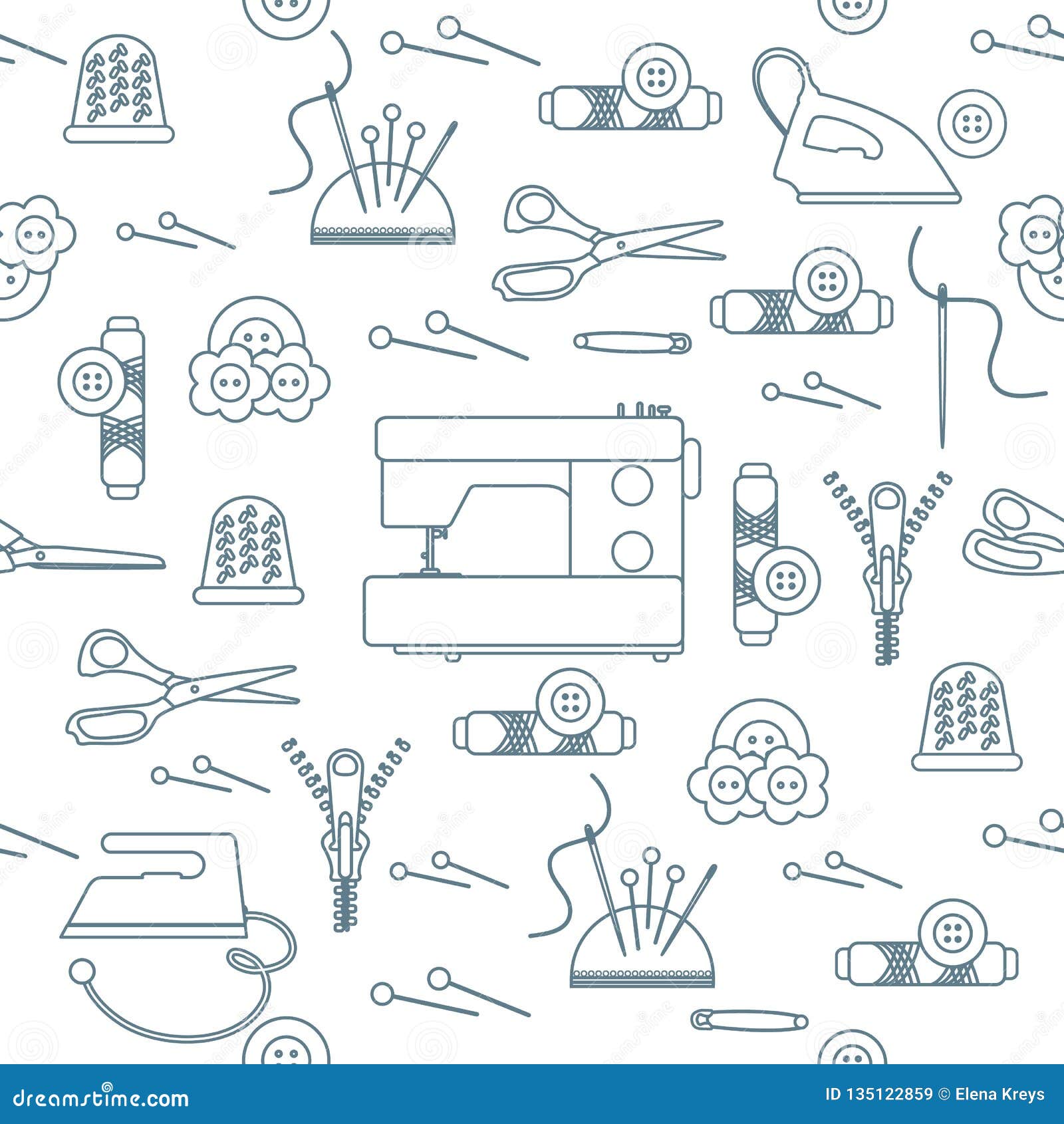 Sewing and Needlework Seamless Pattern Stock Vector - Illustration of ...