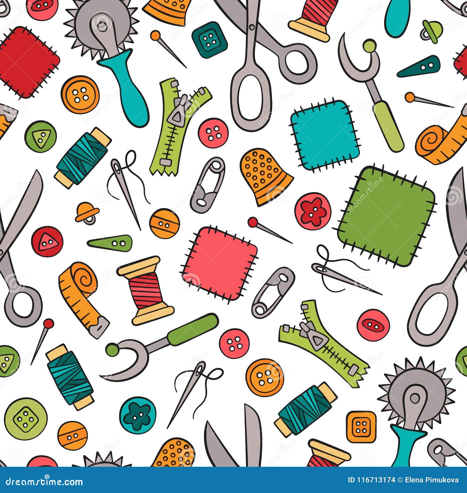 Sewing and Needlework. Tools and Accessories. Seamless Pattern in ...
