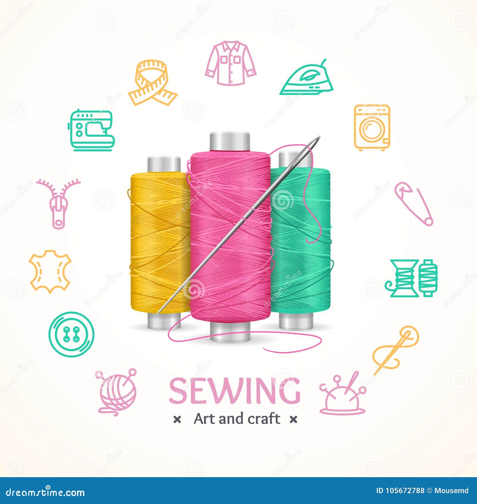 Sewing And Needlework Tools Concept Vector Stock Vector Illustration