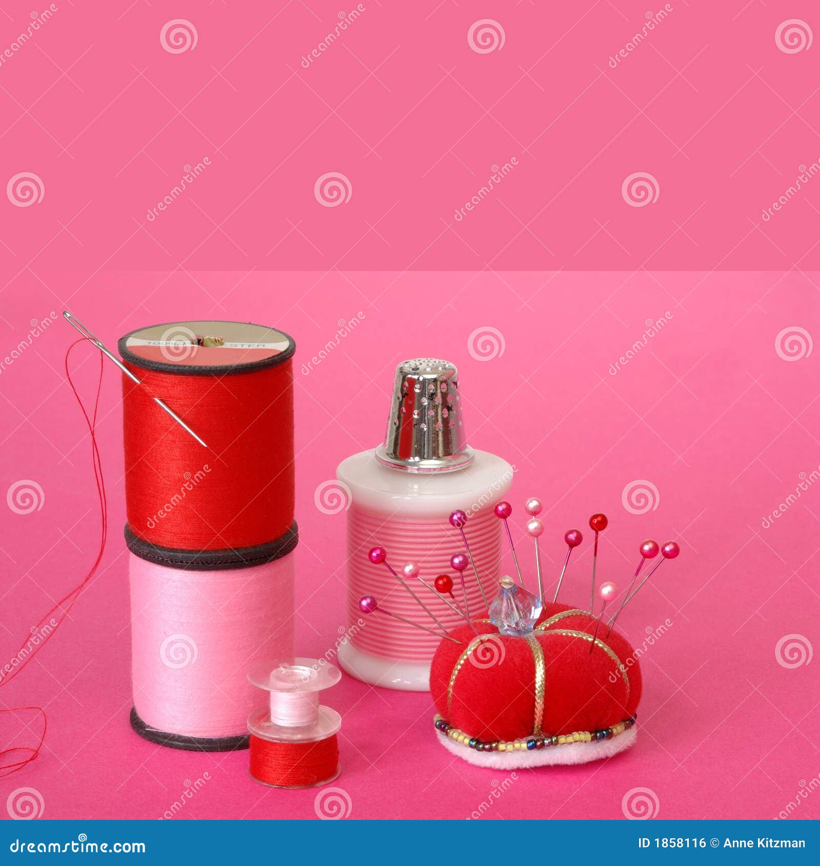 Sewing Notions On Pink Background Stock Photo | CartoonDealer.com #1858116