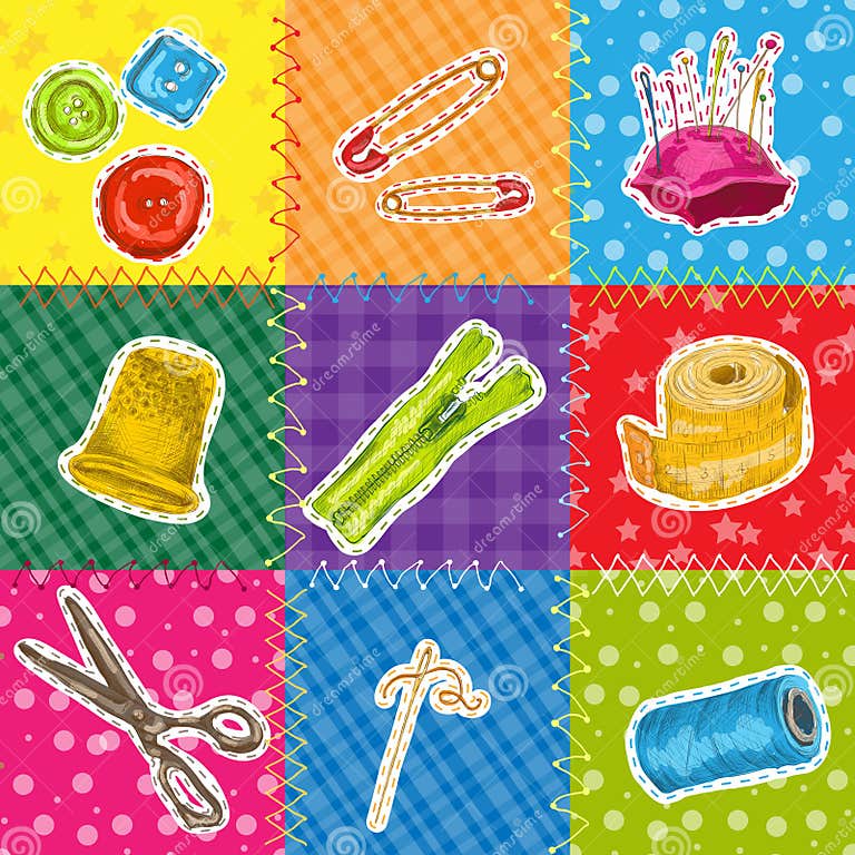 Sewing patchworks set stock vector. Illustration of patchwork - 43808655