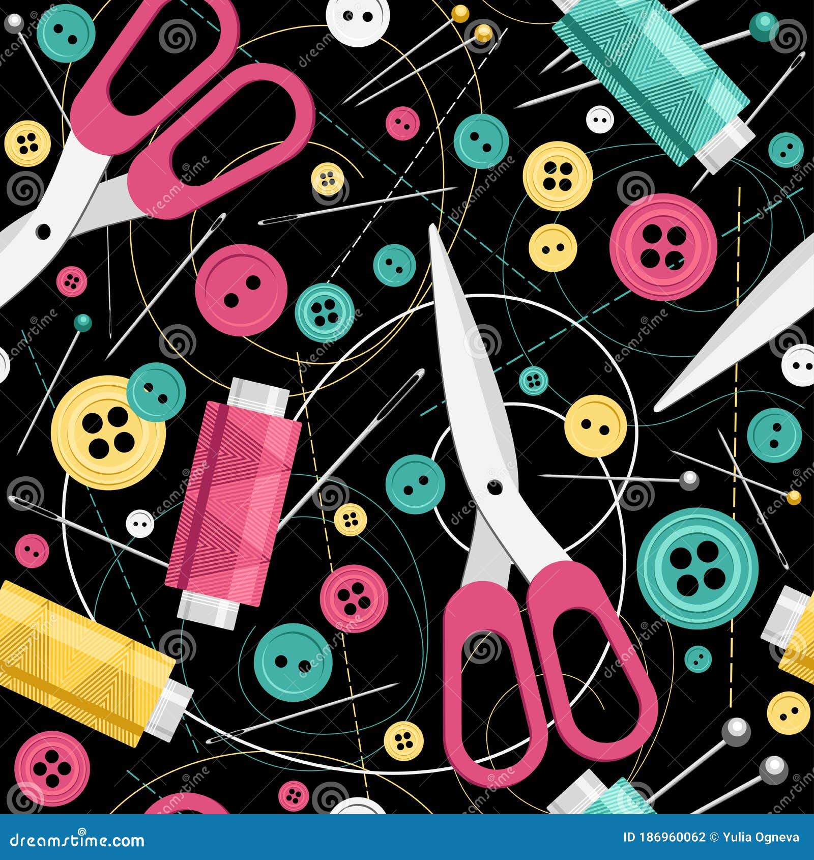 Seamless Pattern with Colorful Spools of Thread, Buttons for Clothes ...