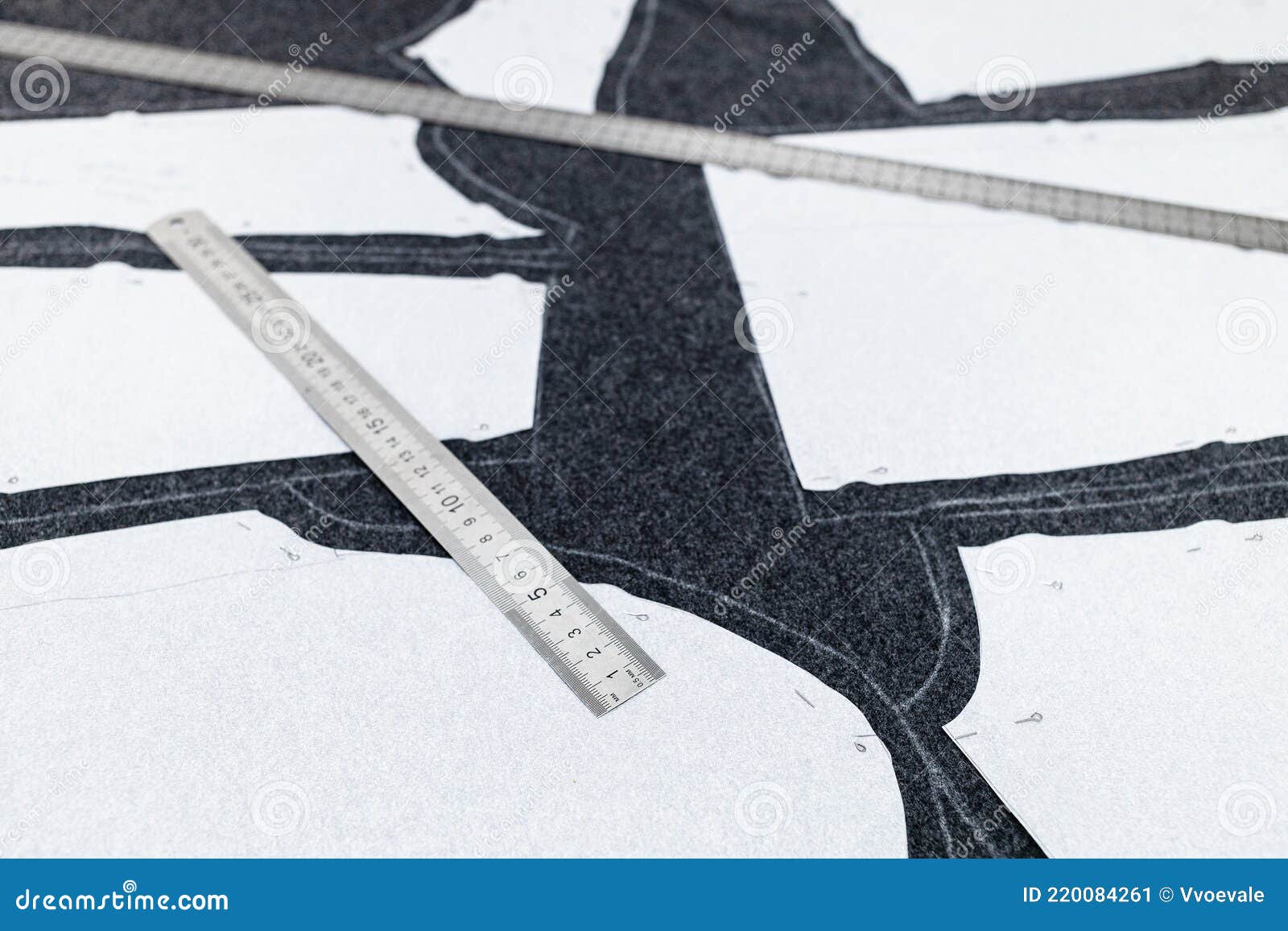 Sewing Patterns of Dress and Steel Ruler Close Up Stock Image - Image ...