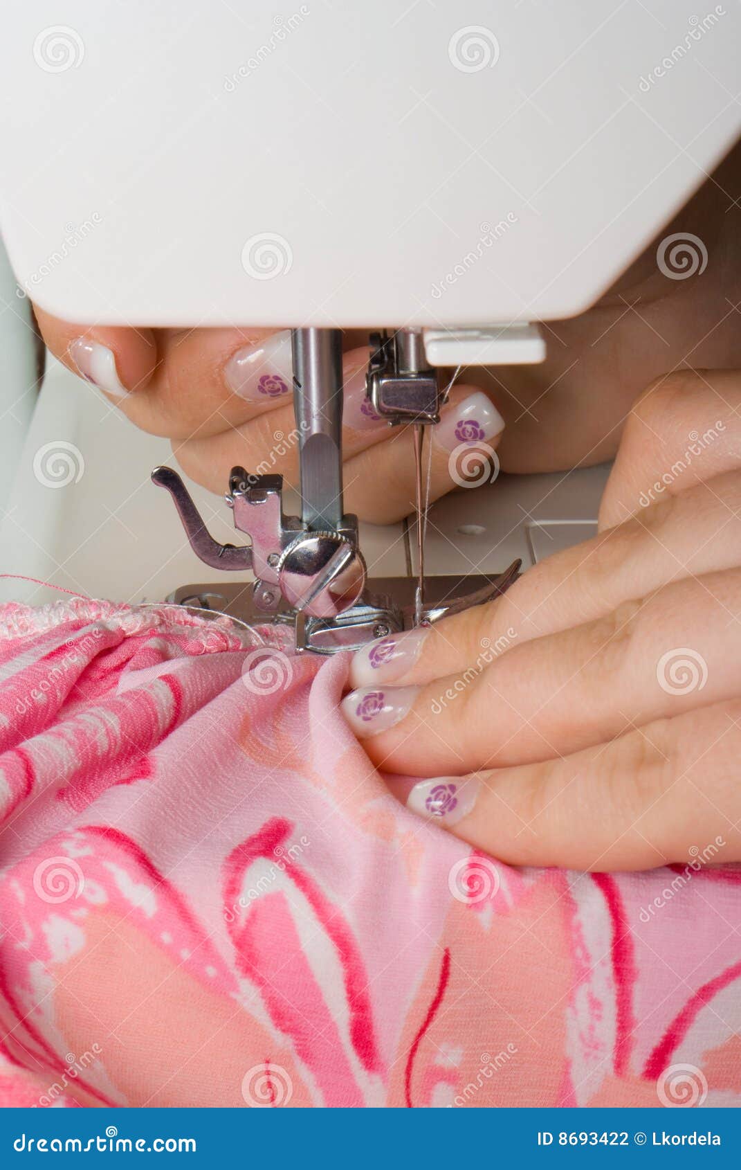 Sewing pink on a machine stock photo. Image of backstitch - 8693422