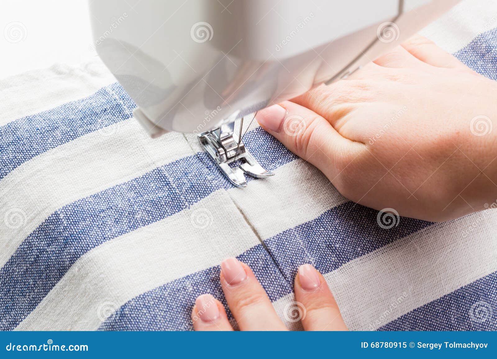 Sewing Process stock image. Image of hand, material, female - 68780915
