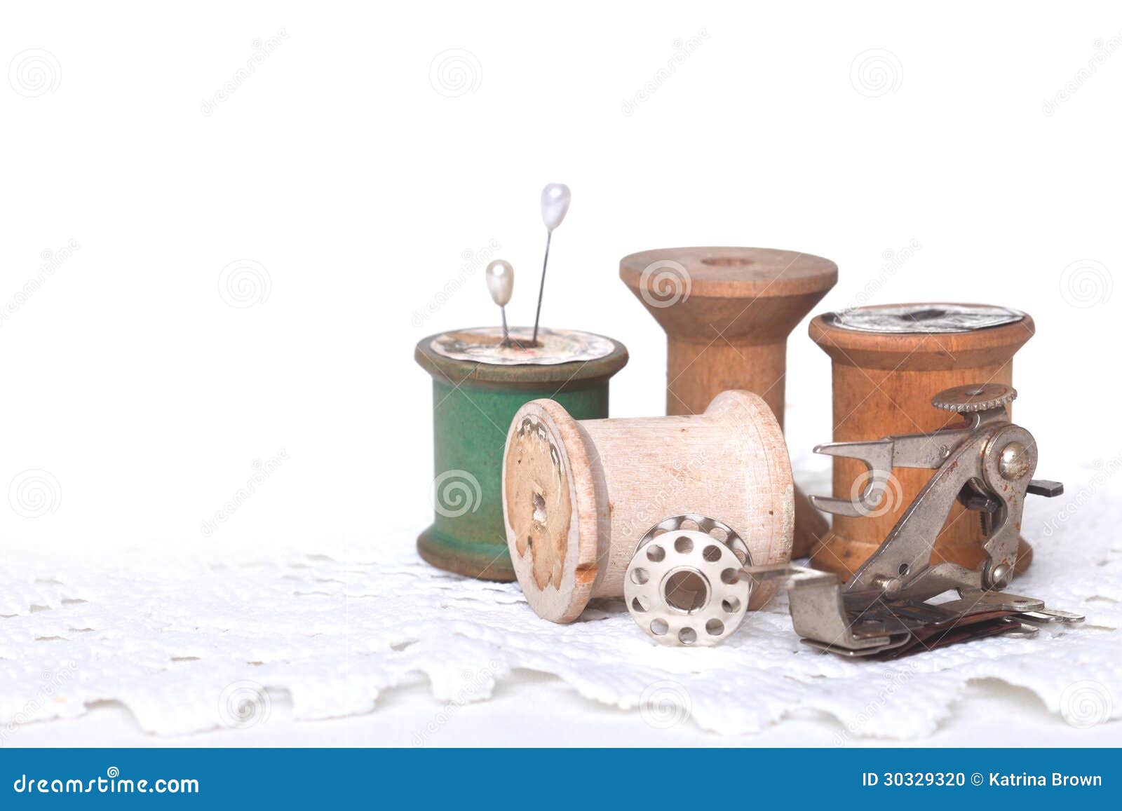 Sewing and Quilting Thread on White Stock Photo - Image of wooden, copy ...