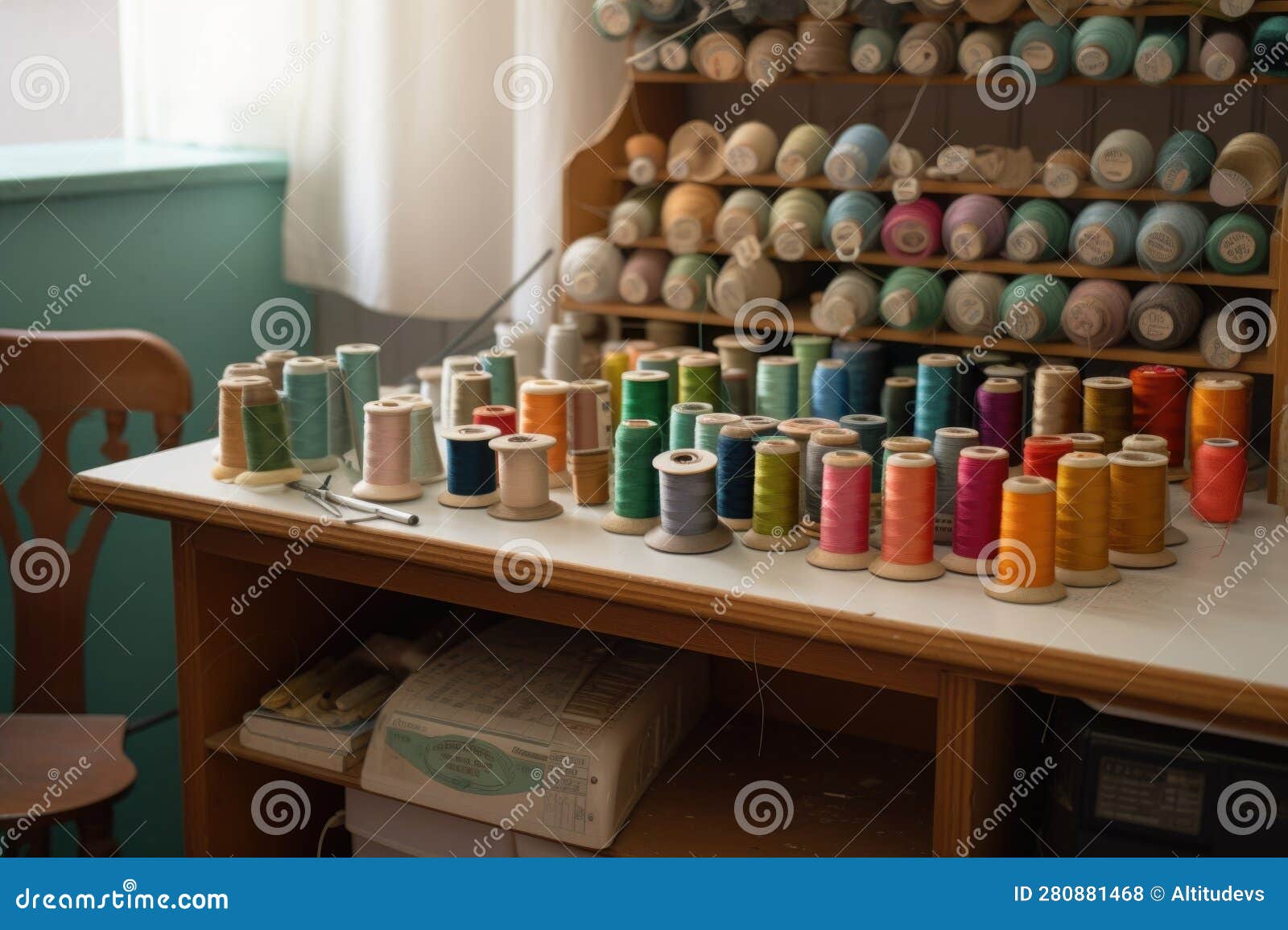 Sewing Room, with Spools of Thread and Pins Keeping Everything in Place ...