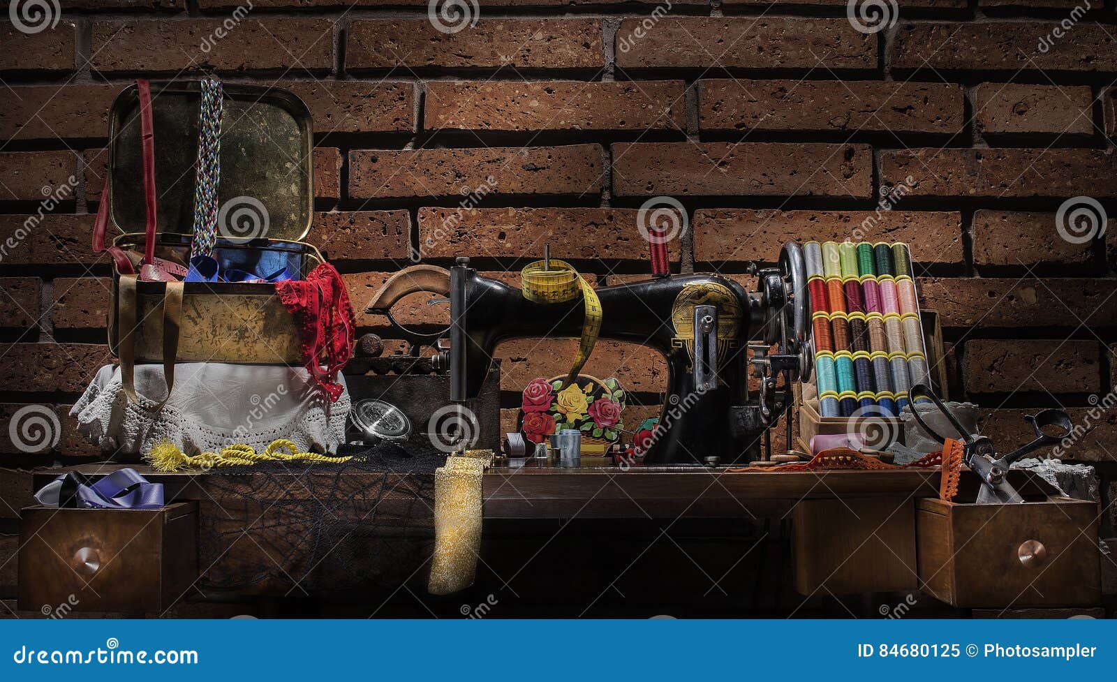 Sewing scene stock image. Image of material, design, equipment - 84680125