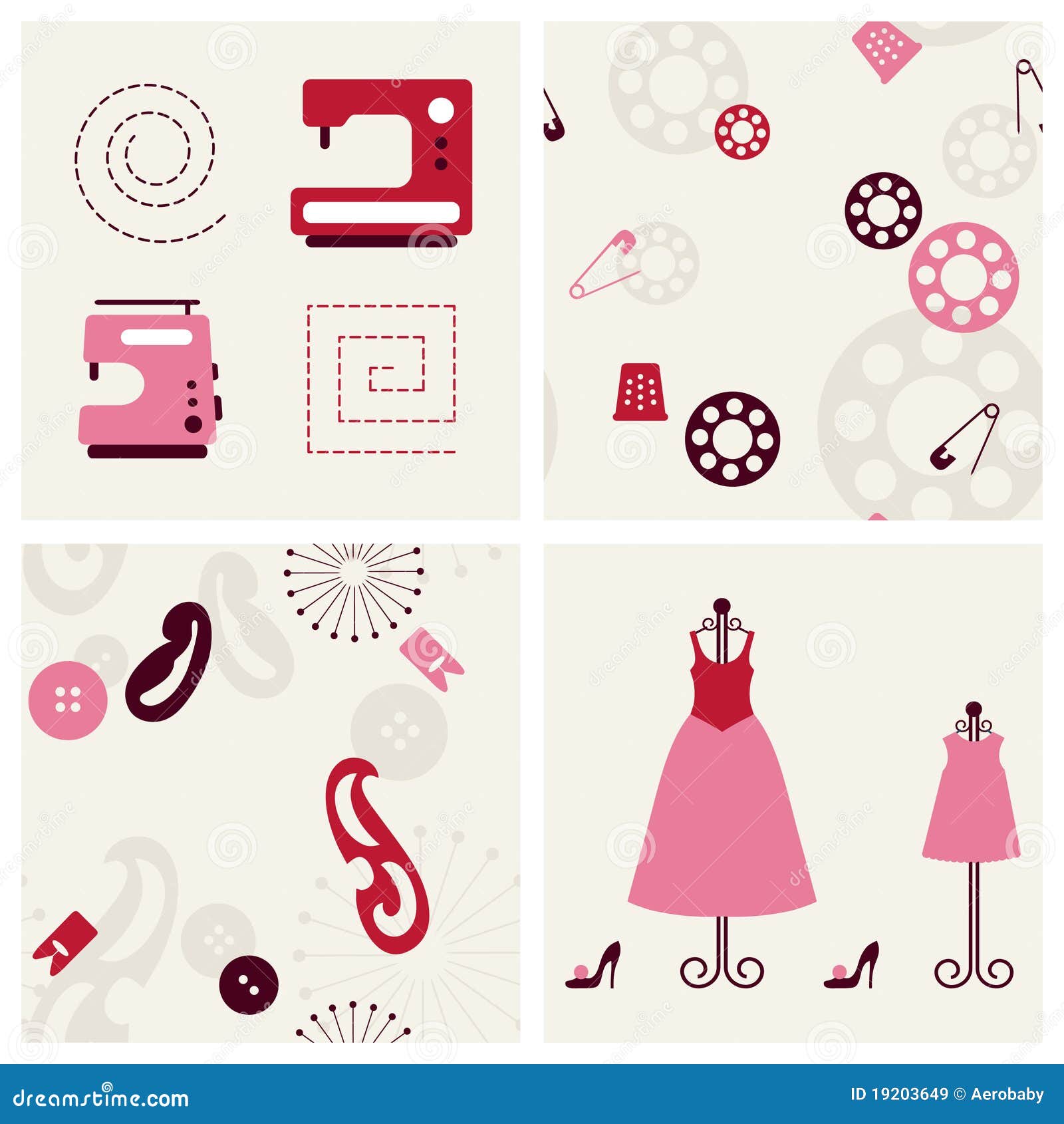 Sewing Seamless Backgrounds and Ob Stock Vector - Illustration of ...