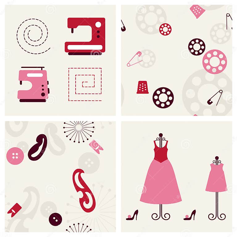 Sewing Seamless Backgrounds and Ob Stock Vector - Illustration of ...