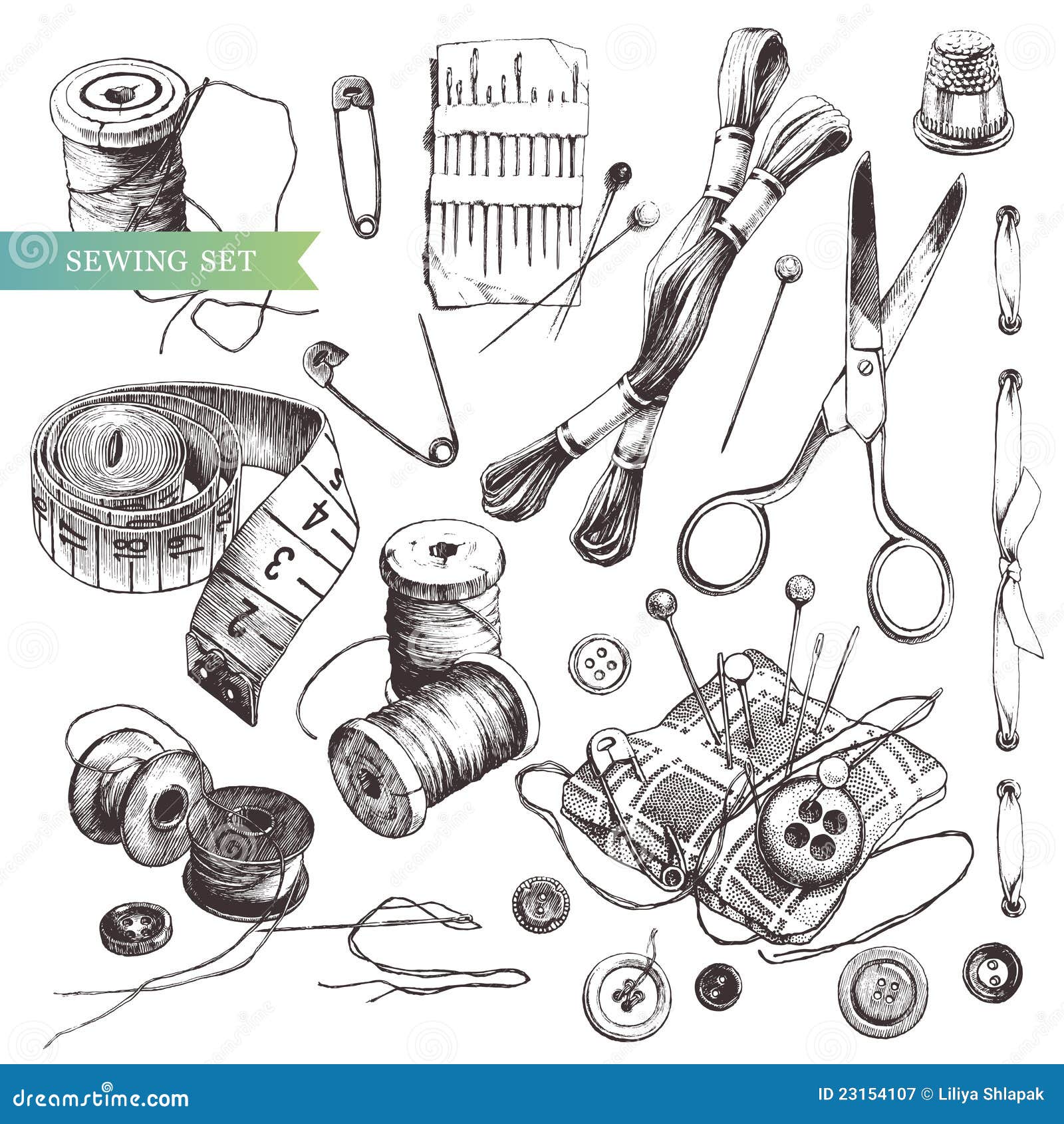Sewing set. stock vector. Illustration of handdrawn, isolated - 23154107