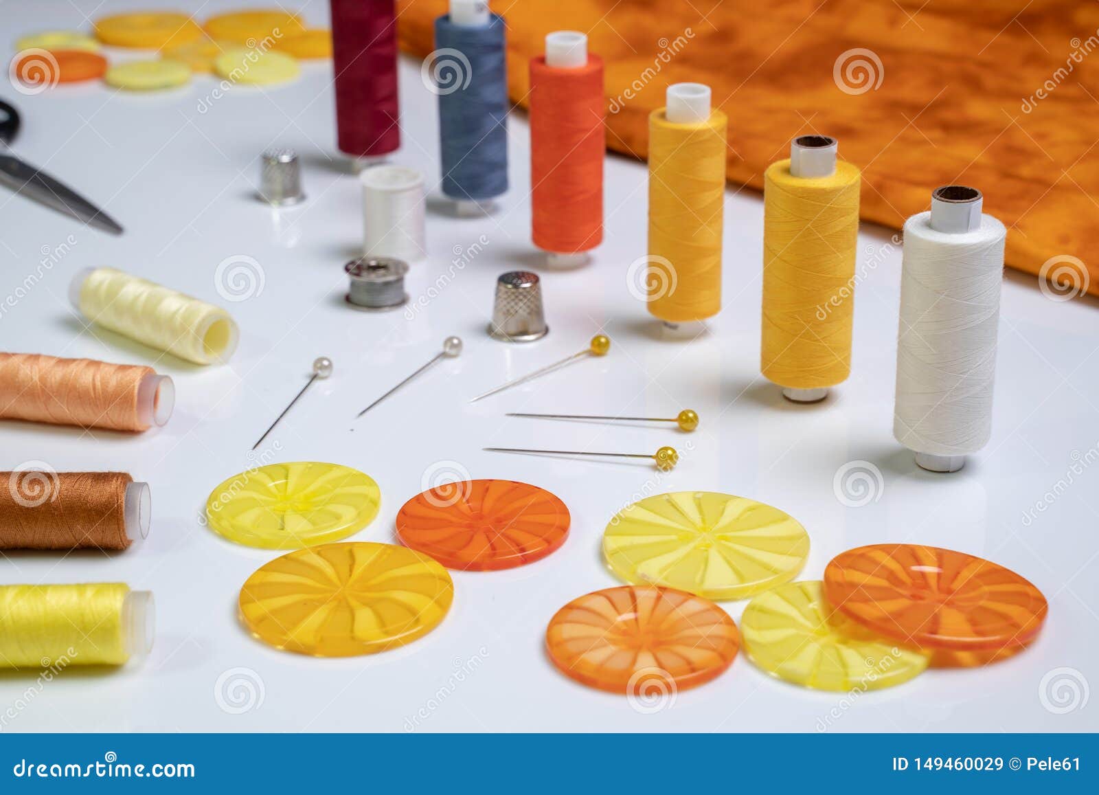 Sewing Set and Buttons in Yellow and Orange Colors Stock Image - Image ...