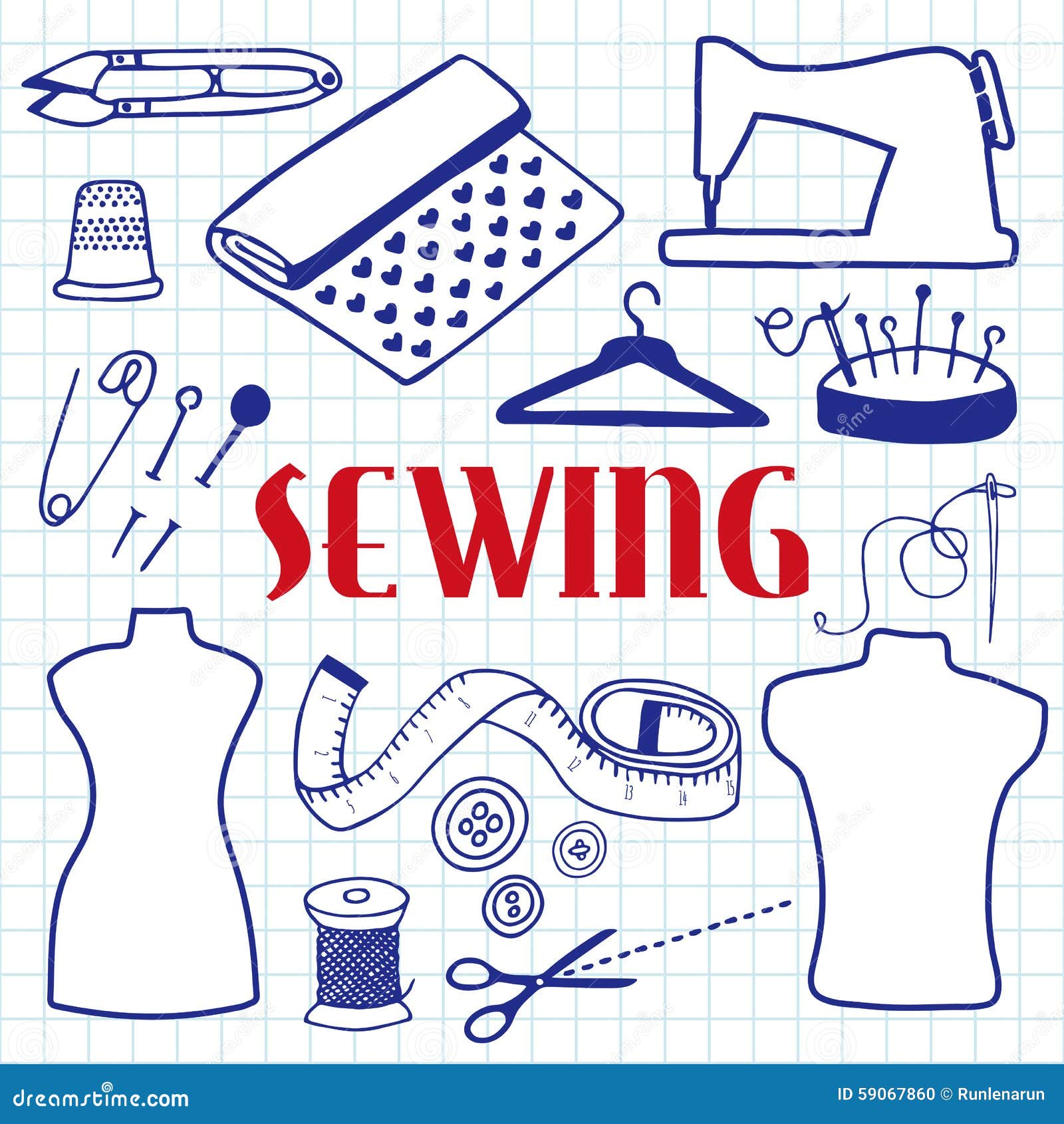 Sewing Drawing Black Silhouette Stencil Set Vector | CartoonDealer.com ...