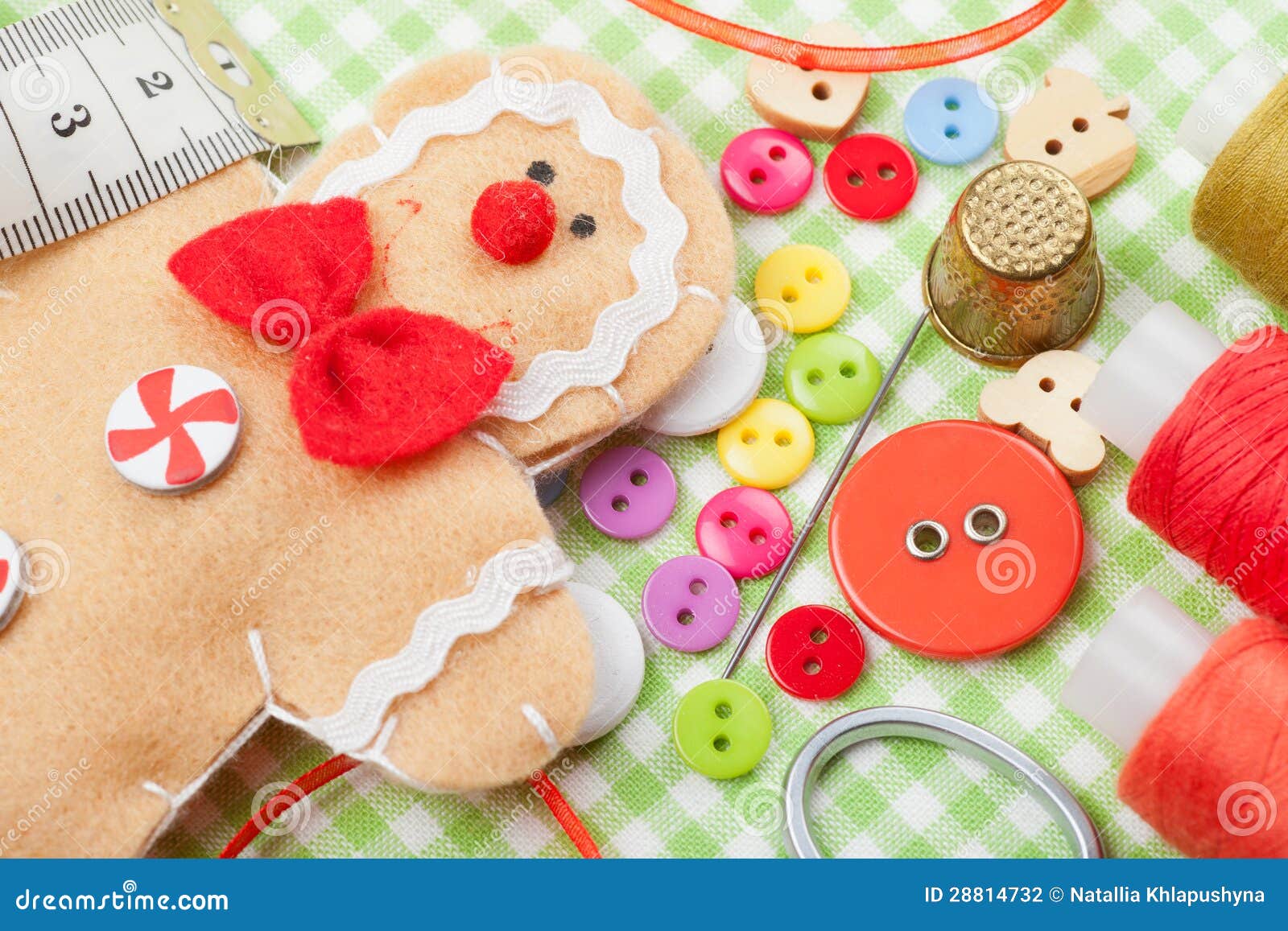 Sewing Set and Handmade Gingerbread Man from Textile Stock Photo ...