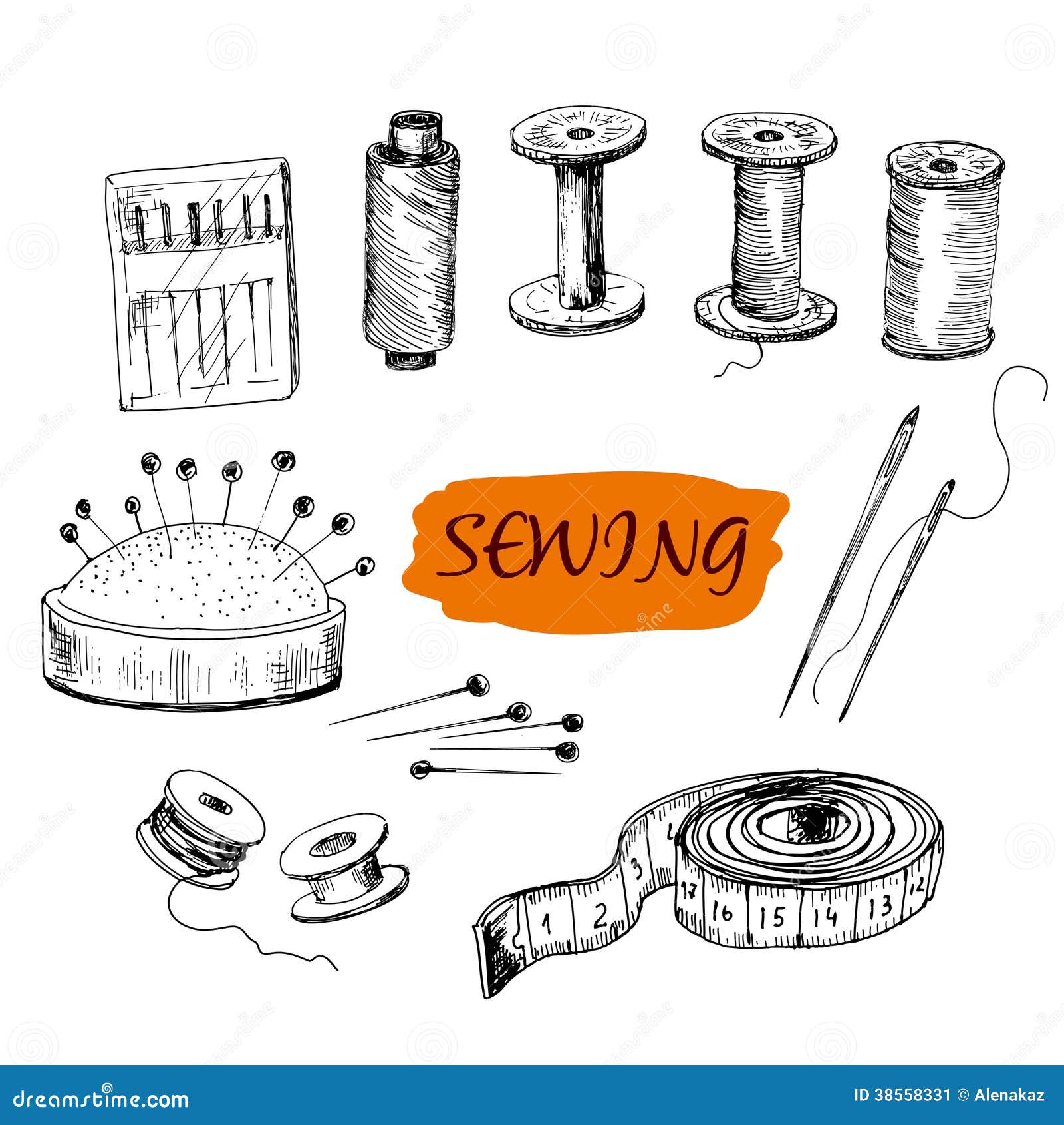 Sewing. Set of Illustrations Stock Vector - Illustration of needlework ...