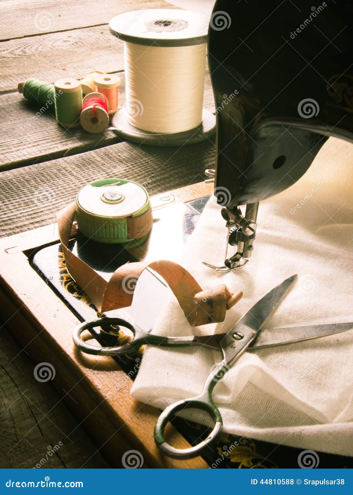 Sewing. Sewing Machine and Tools. Stock Photo - Image of needlework ...