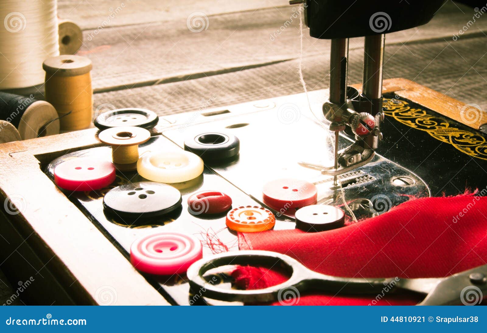 Sewing. Sewing Machine and Tools. Stock Image - Image of machine ...