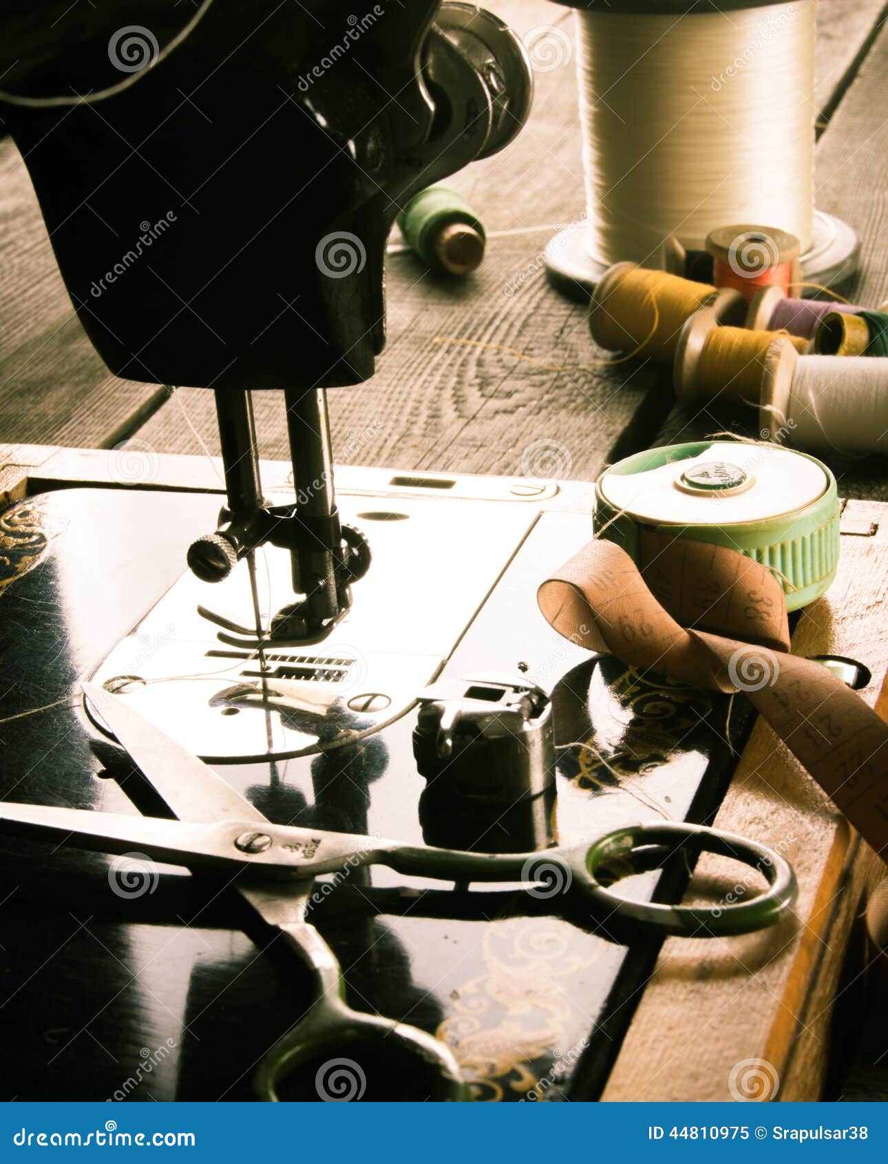 Sewing. Sewing Machine and Tools. Stock Image - Image of spool, fabric ...