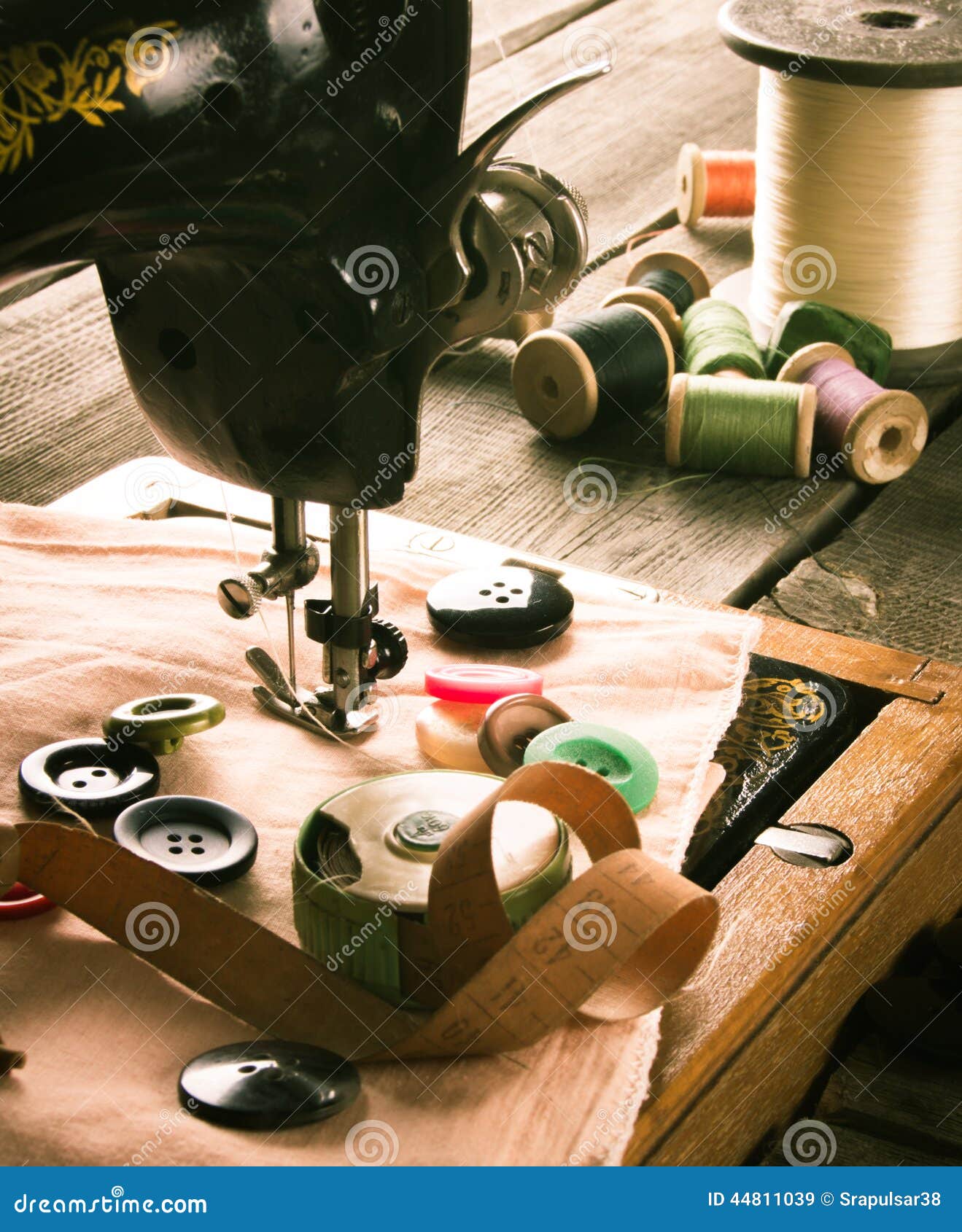 Sewing. Sewing Machine and Tools. Stock Image - Image of closeup ...