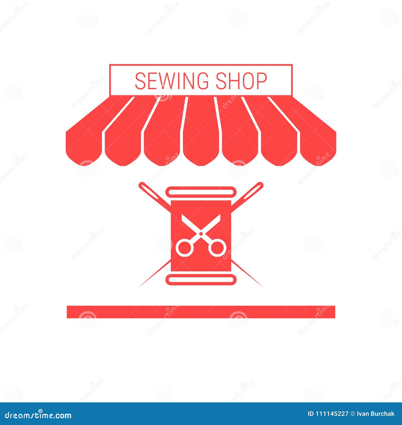 Sewing Shop, Tailoring Workshop Single Flat Vector Icon. Striped Awning ...