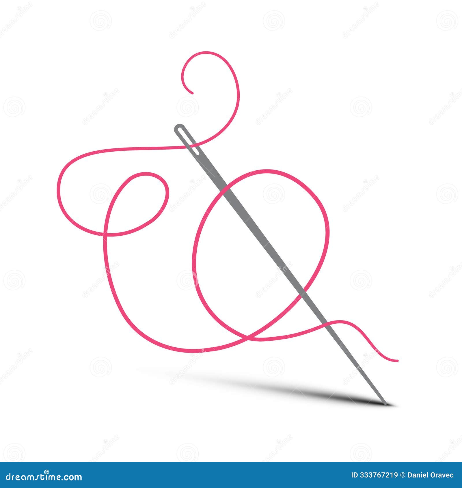 Sewing Silver Needle with Pink Thread Isolated on White Background ...