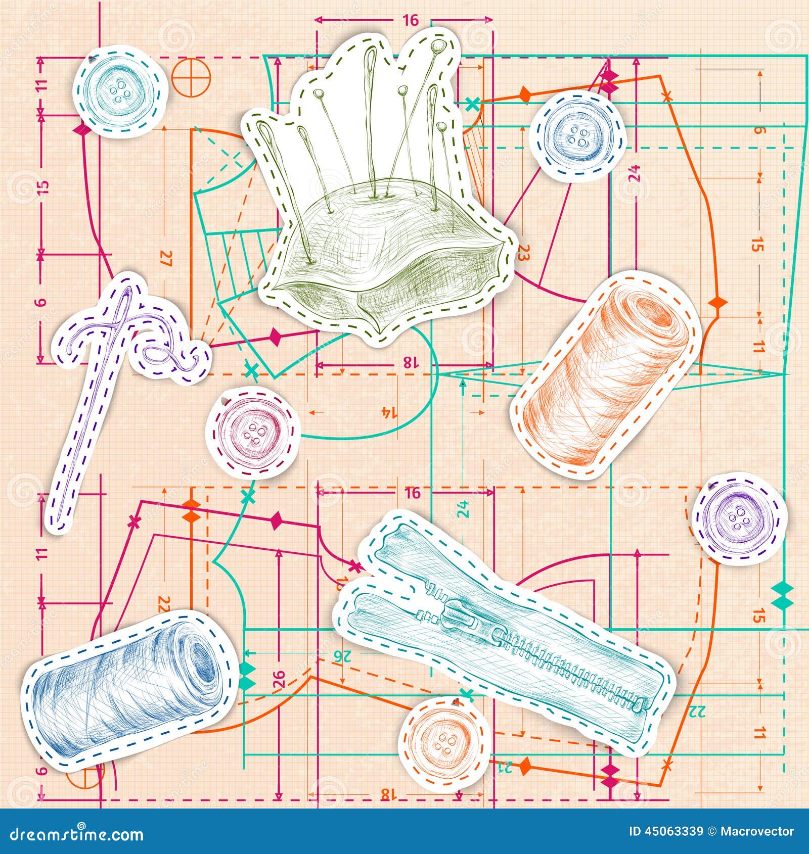 Sewing Sketch Seamless Pattern Stock Vector - Illustration of bobbin ...