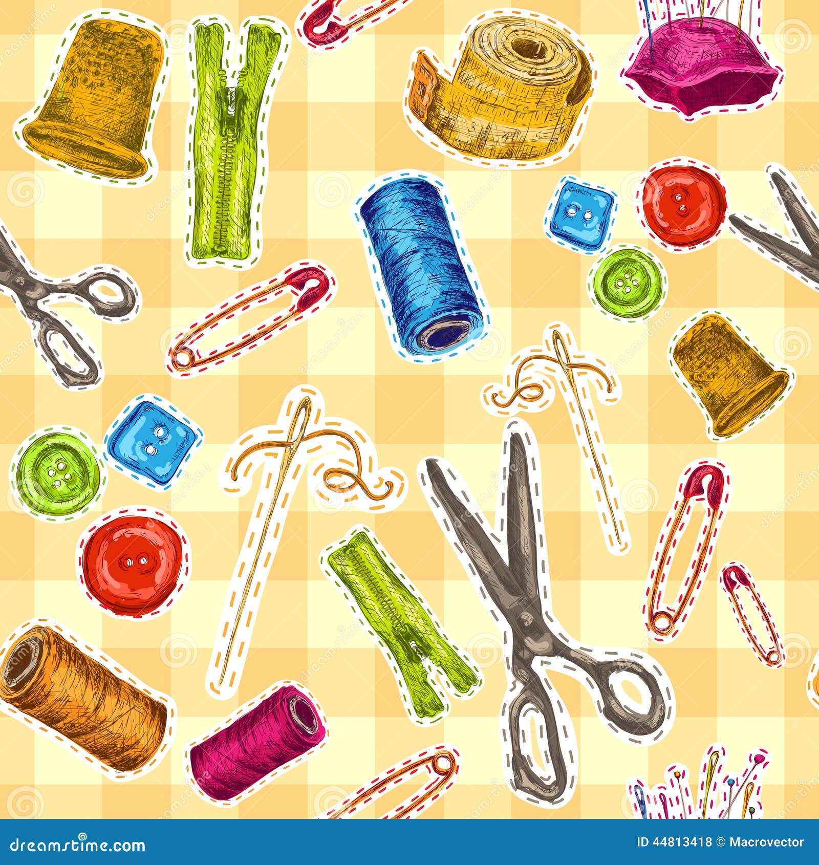 Sewing Sketch Seamless Pattern Stock Vector - Illustration of drawn ...