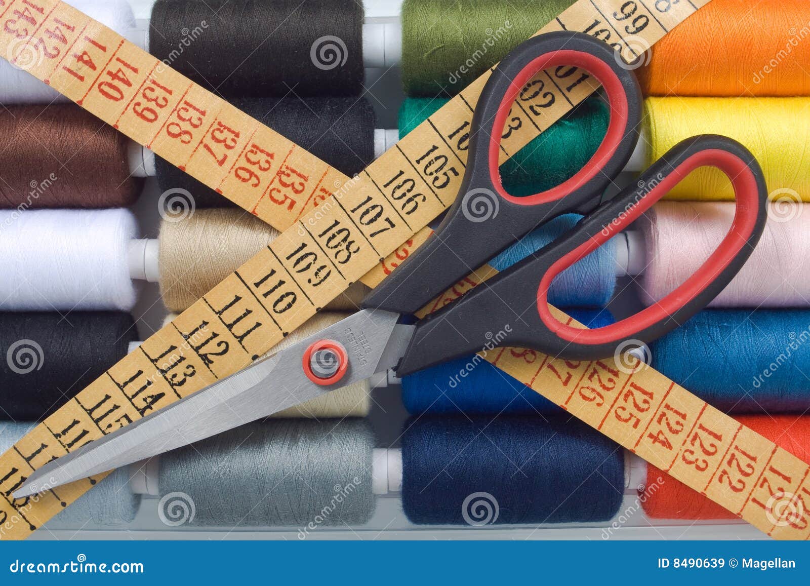 Sewing Spools ,meter and Scissors Stock Image - Image of taylor, meter ...