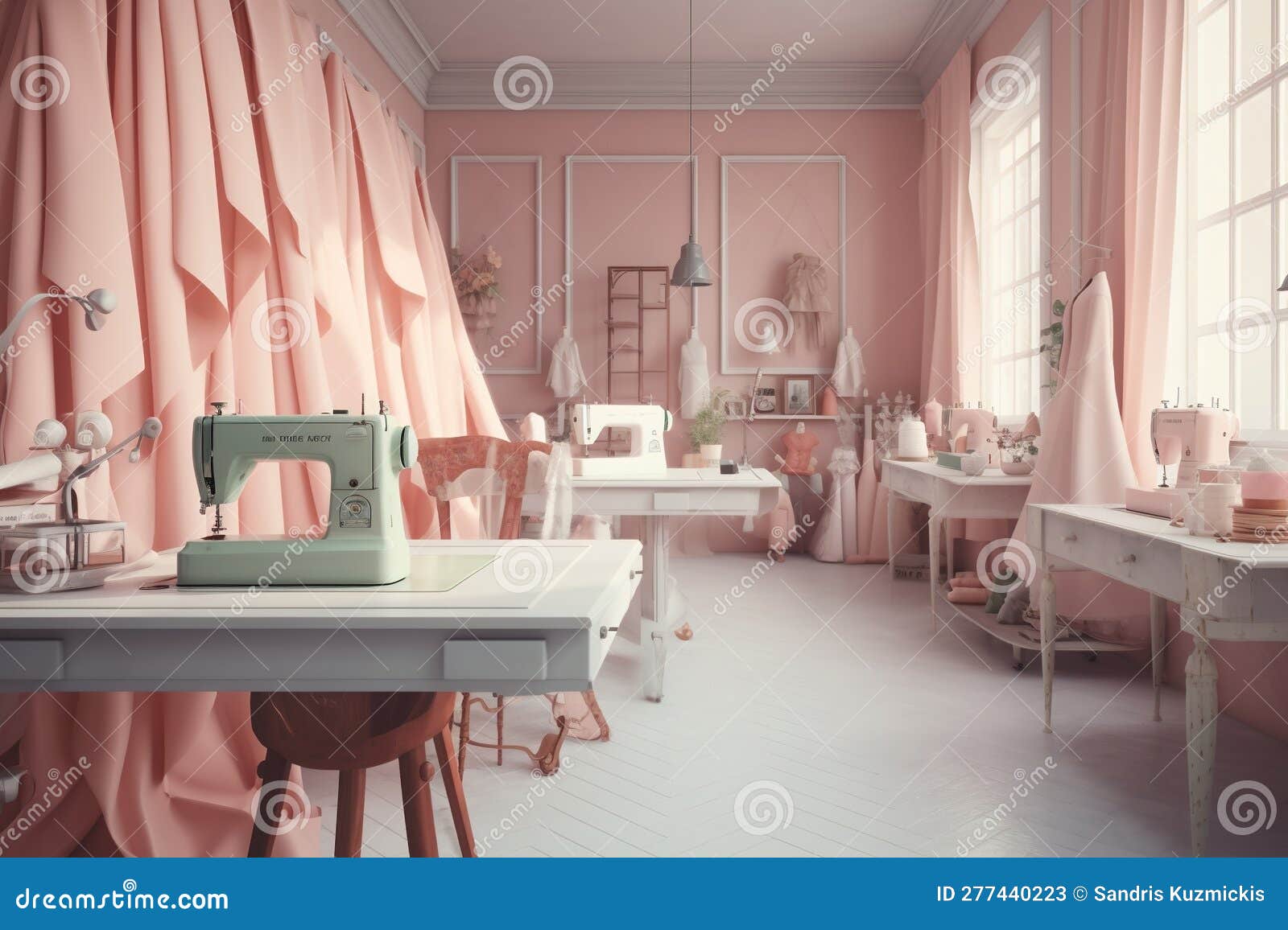 Sewing Studio with Fabrics and Sewing Machines. Generative AI Stock ...