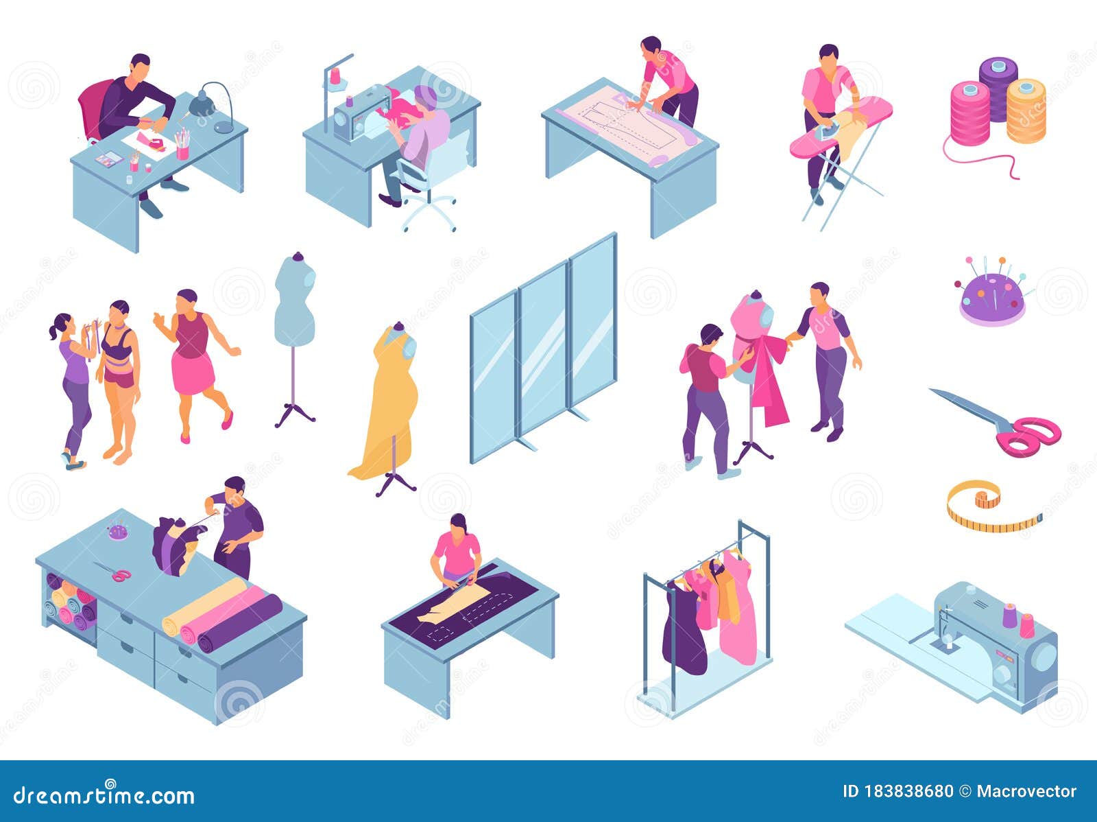 Sewing Studio Isometric Set Stock Vector - Illustration of isometric ...