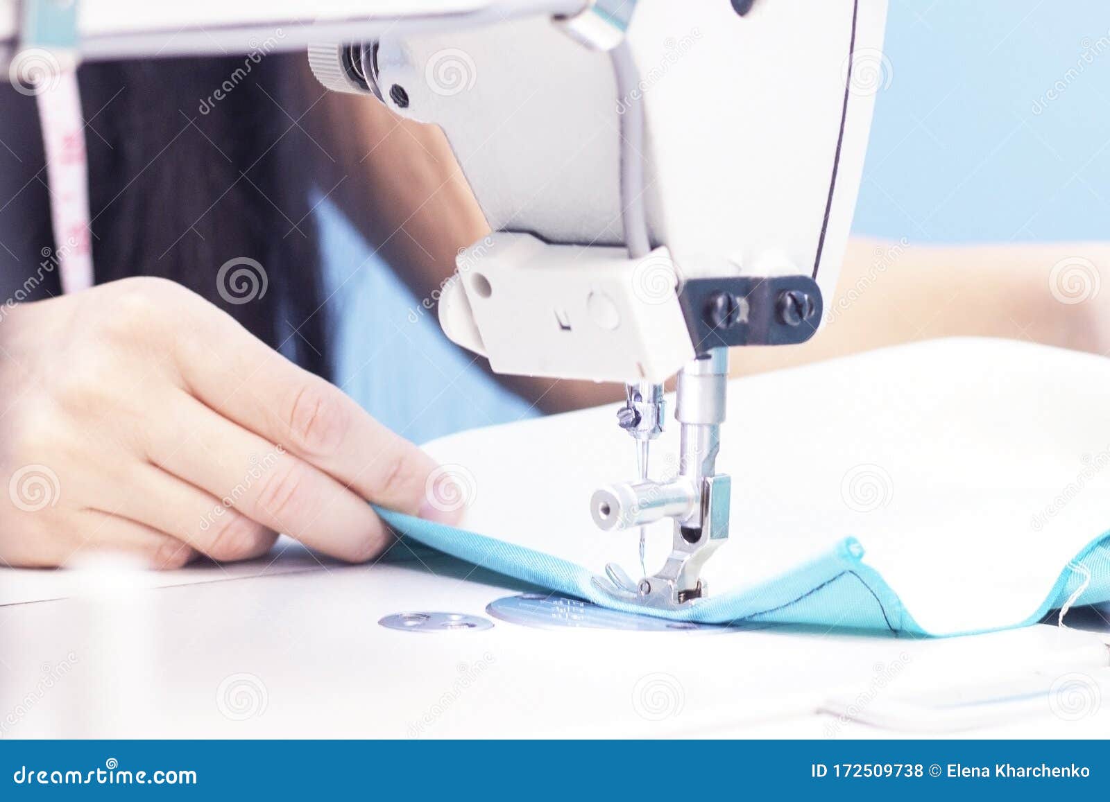 Sewing Studio. Seamstress Sewing on a Sewing Machine Close-up Stock ...