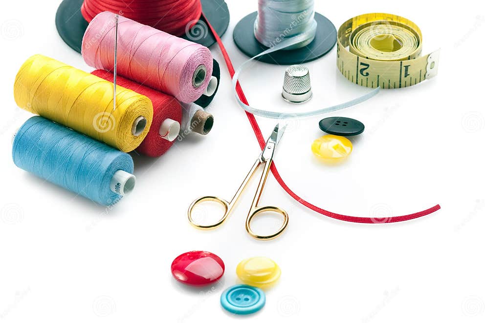 Sewing stuff stock photo. Image of scissors, yellow, buttons - 12441928