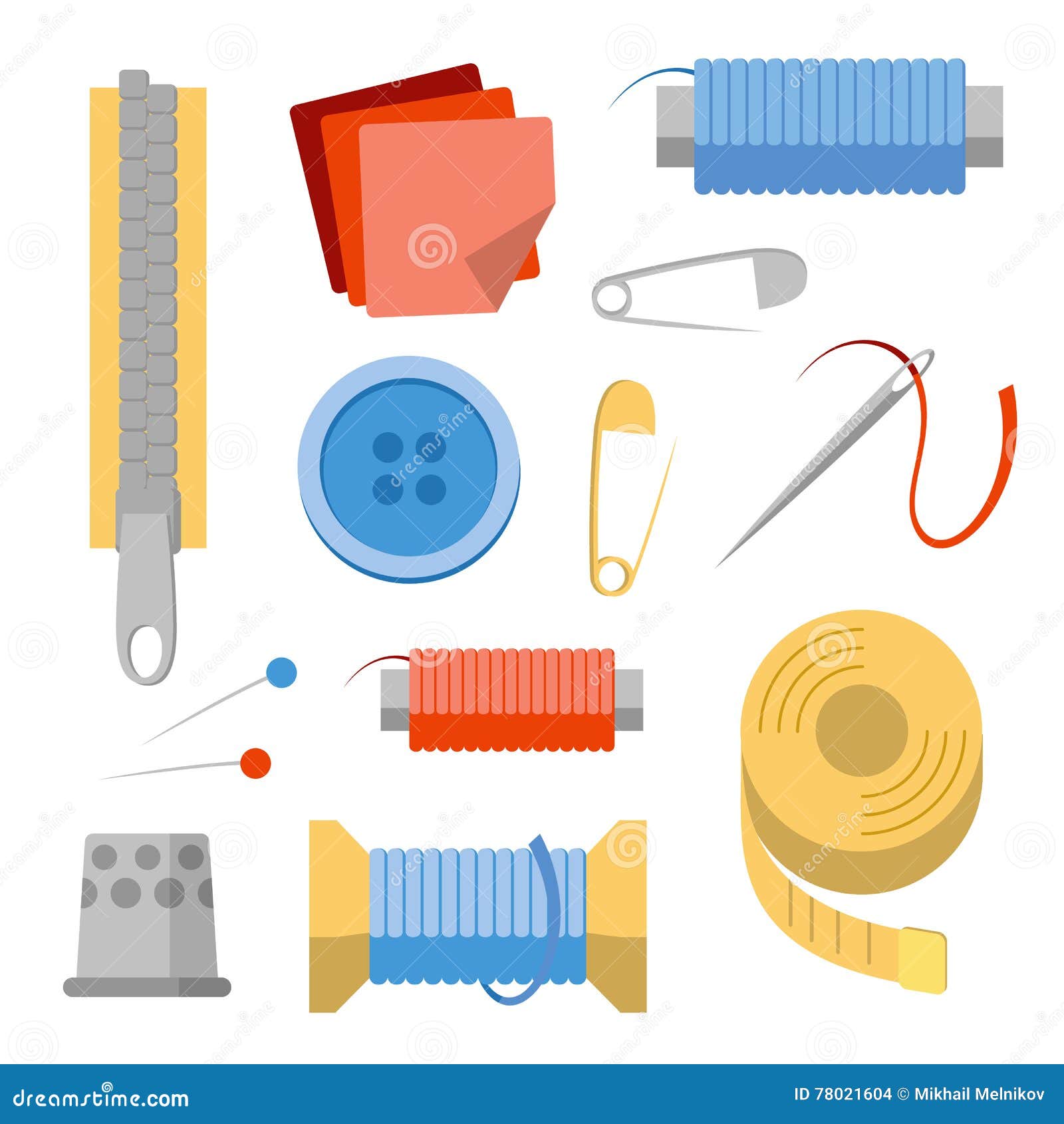 Sewing Stuff Set. Needles, Pins, Thread, Buttons, Fabric, Zipper Stock ...