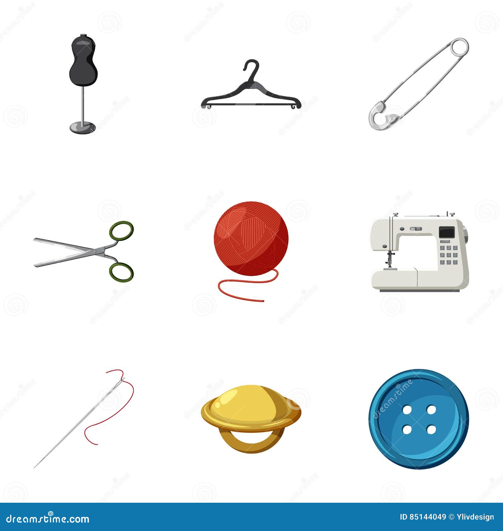 Sewing Supplies Icons Set, Cartoon Style Stock Vector - Illustration of ...