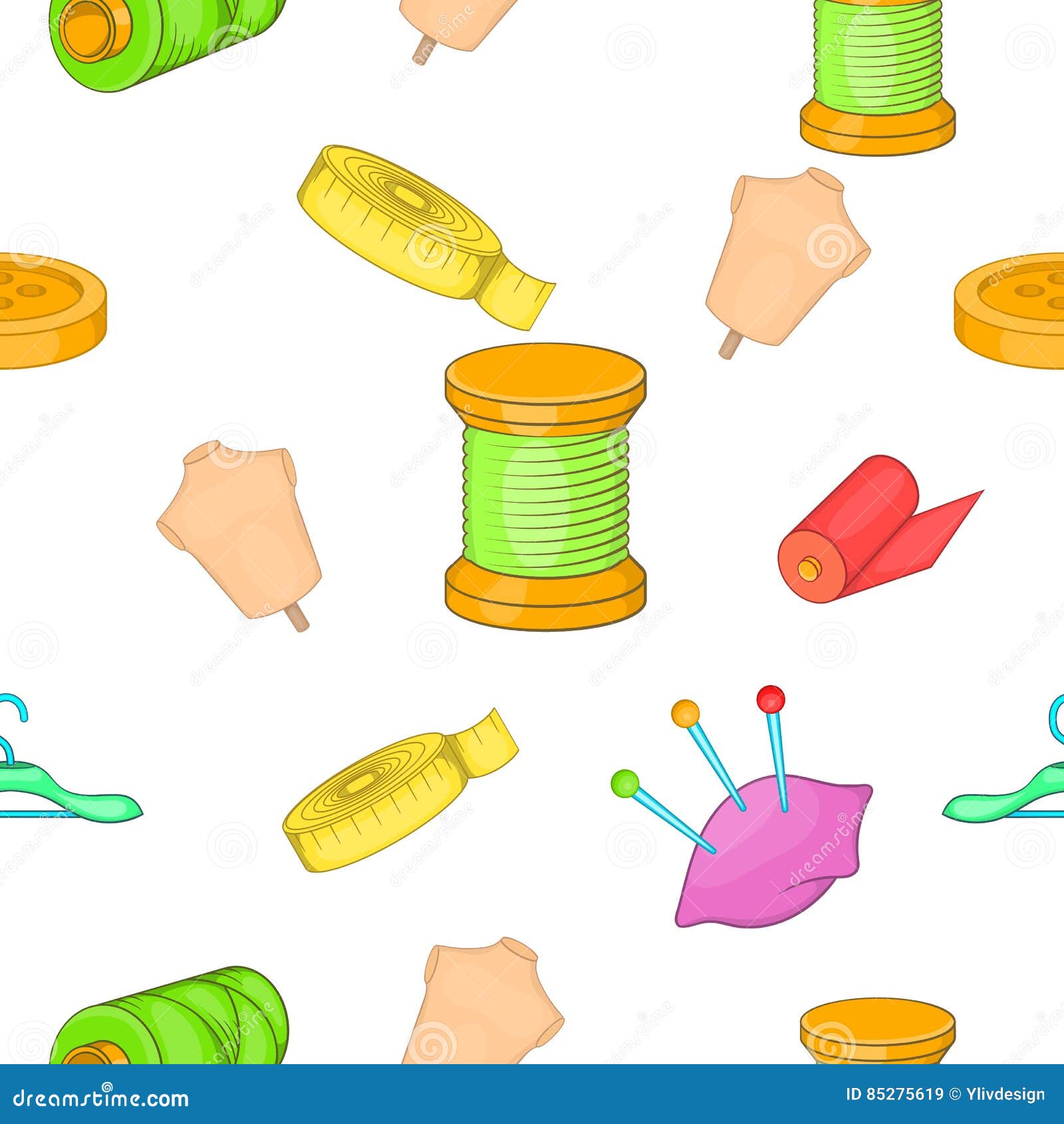 Sewing Supplies Pattern, Cartoon Style Stock Vector - Illustration of ...
